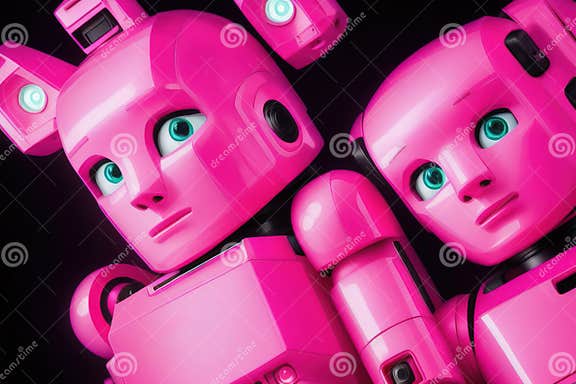 Cute Pink Android Robot. Generative AI Stock Illustration ...