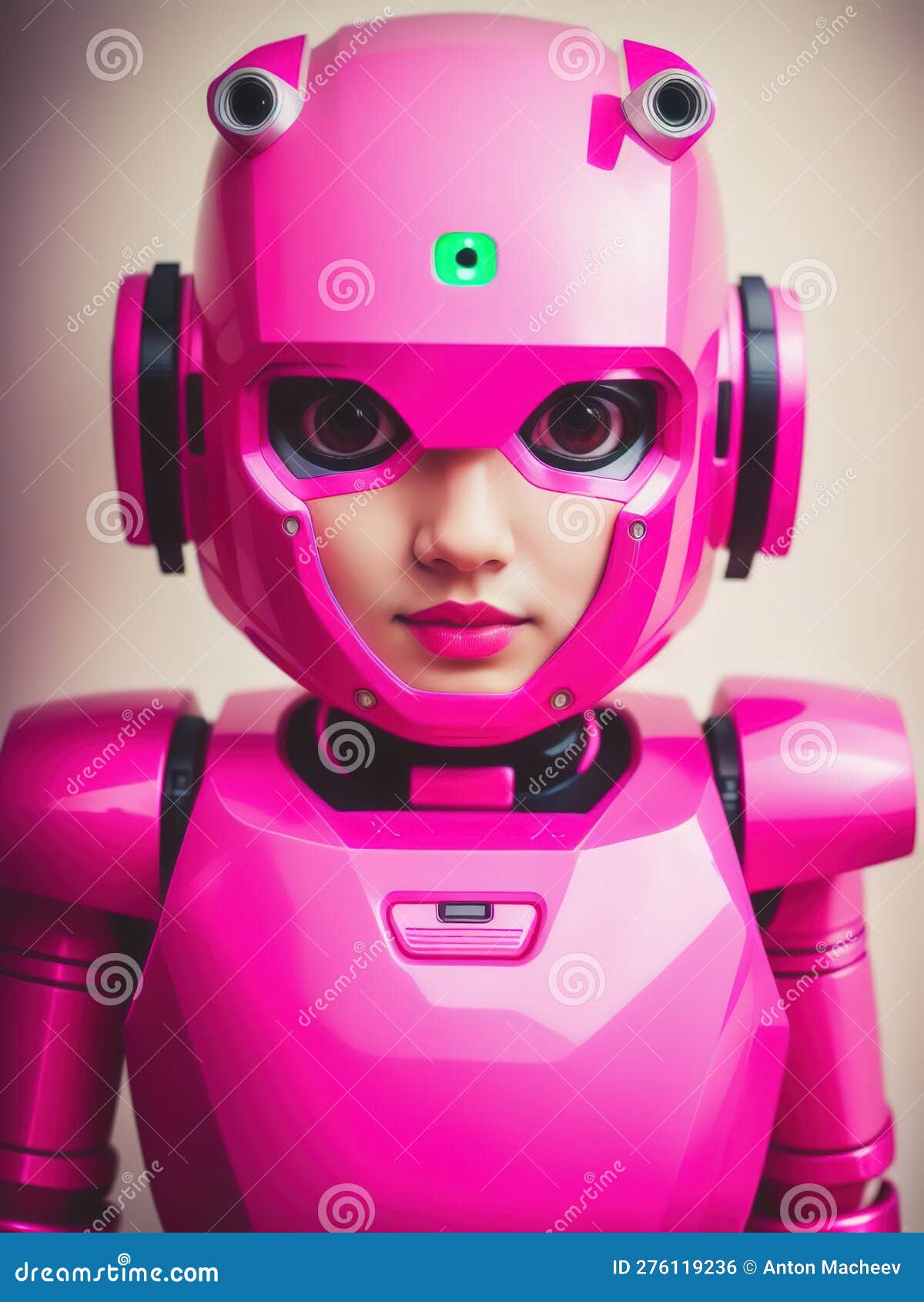 Cute Pink Android Robot. Generative AI Stock Illustration ...