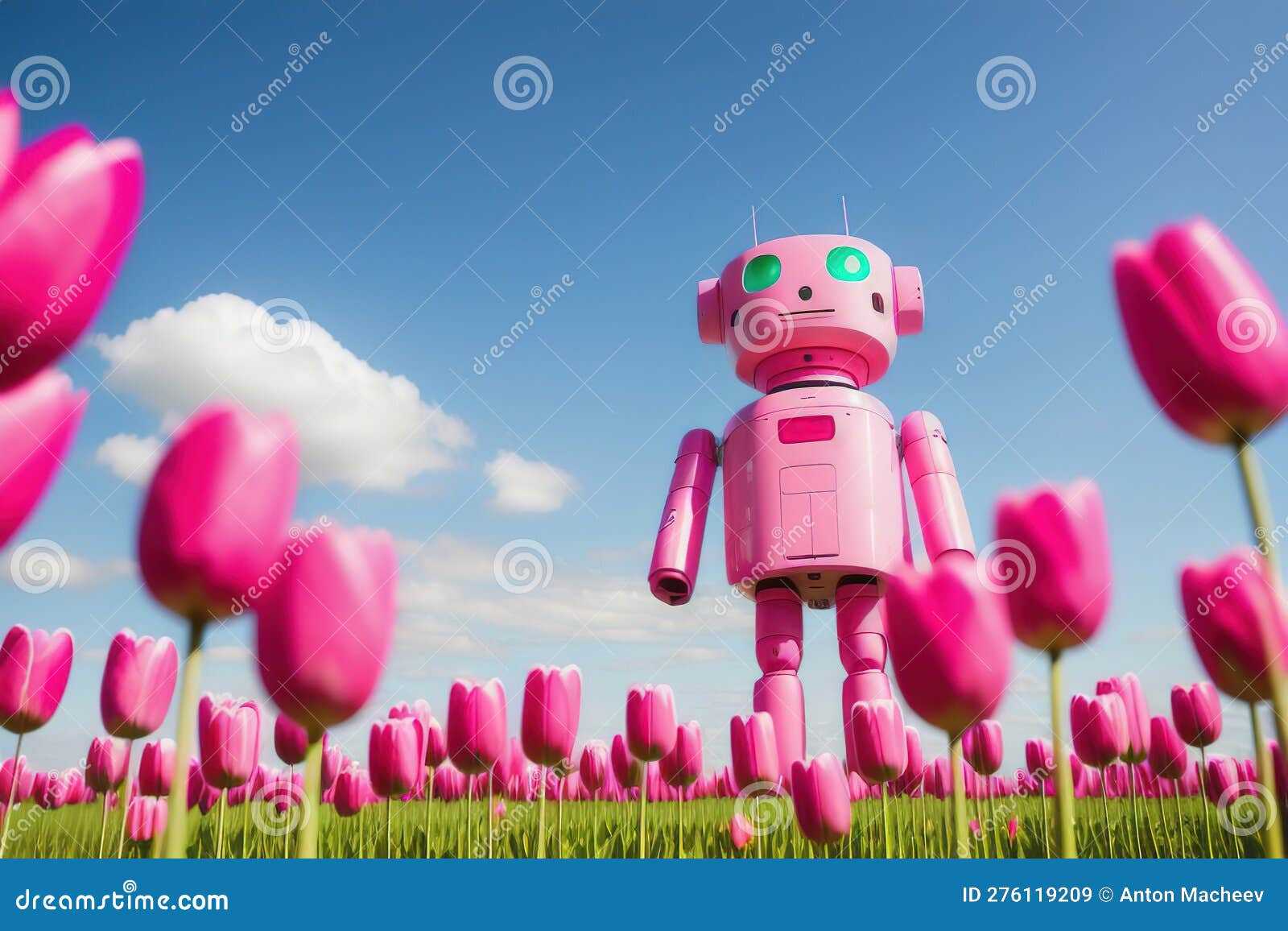 Cute Pink Android Robot. Generative AI Stock Illustration ...