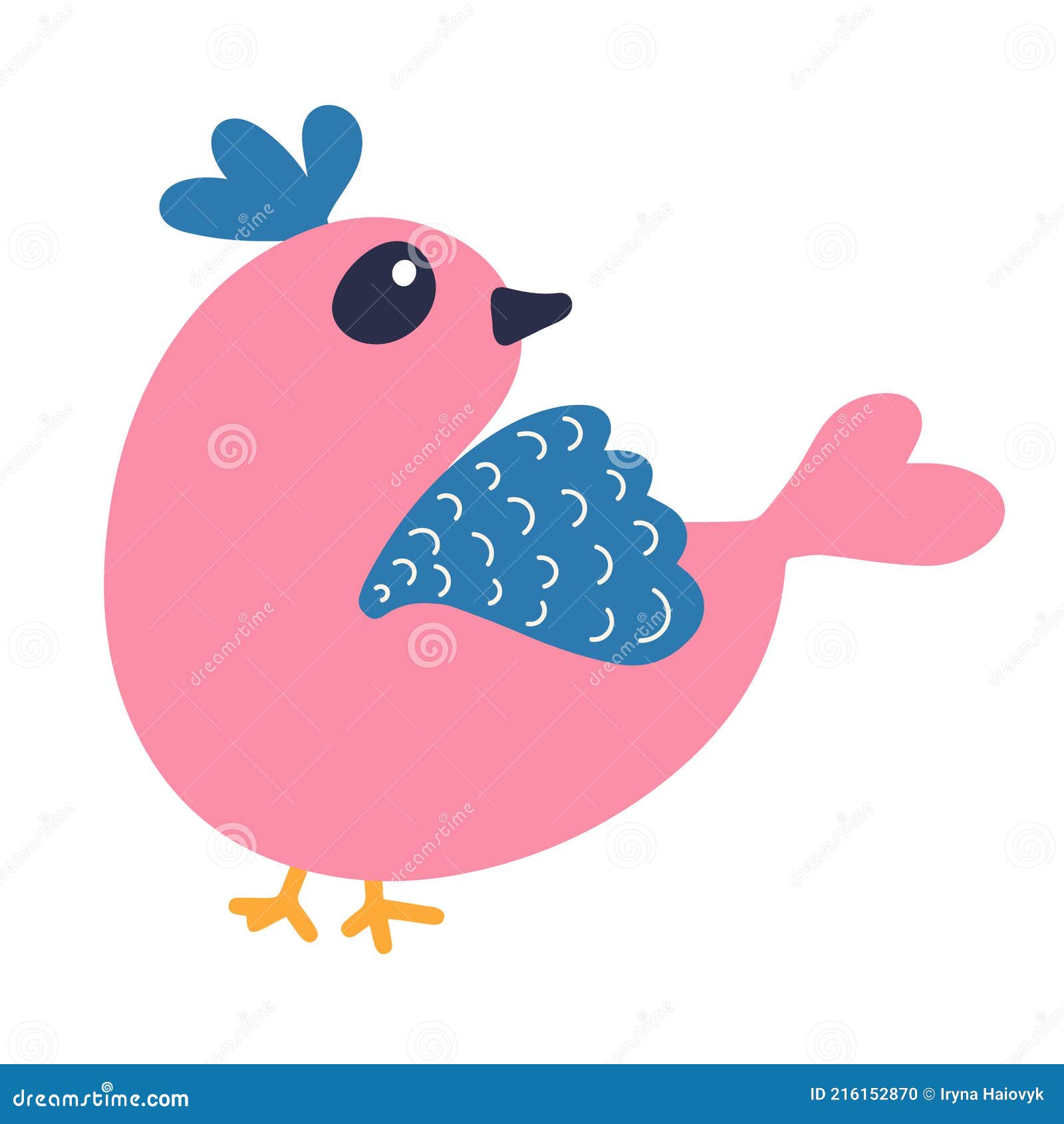 Cute Pink Bird in Cartoon Style. Vector Isolated Element. Stock Vector ...