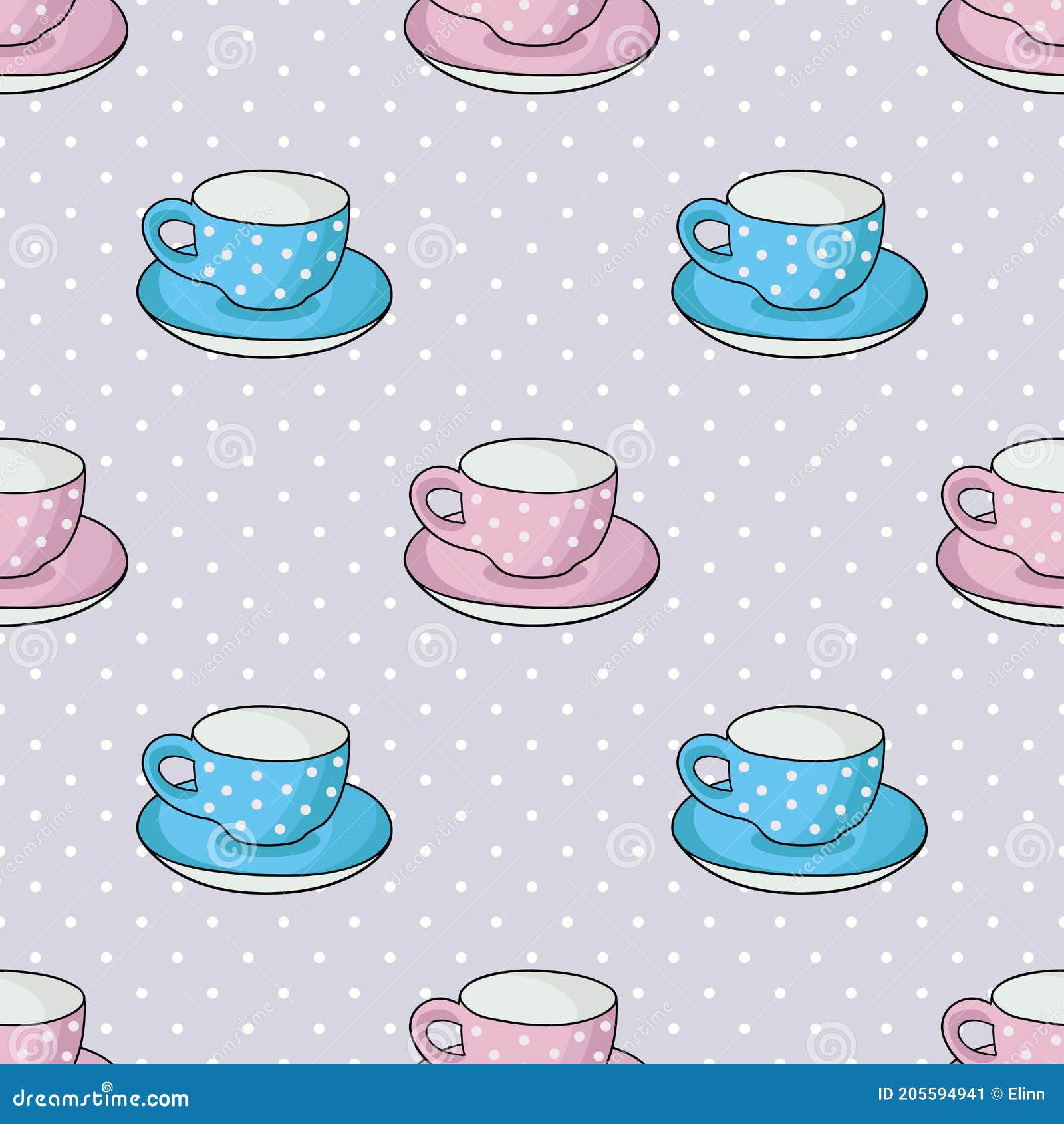 Cute Pink and Blue Tea Cups Vector Repeat Pattern Stock Vector ...