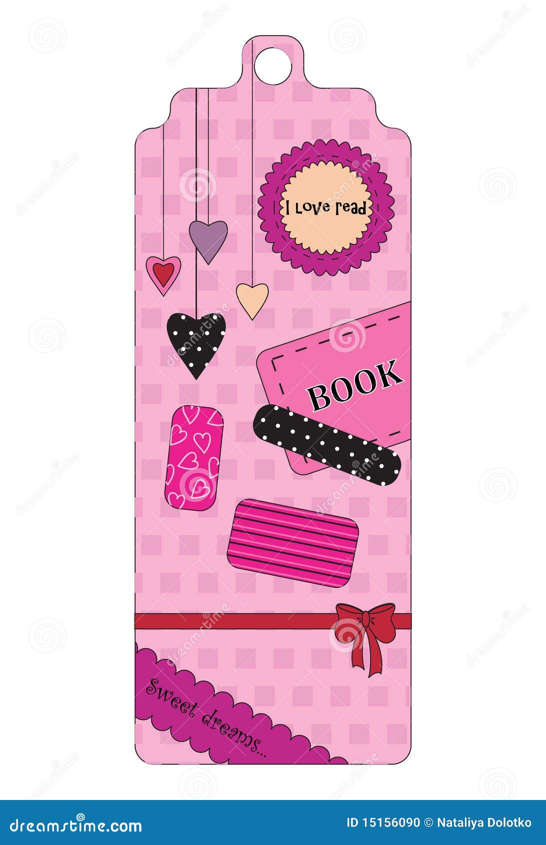 Cute pink bookmark. stock vector. Illustration of checkered - 15156090