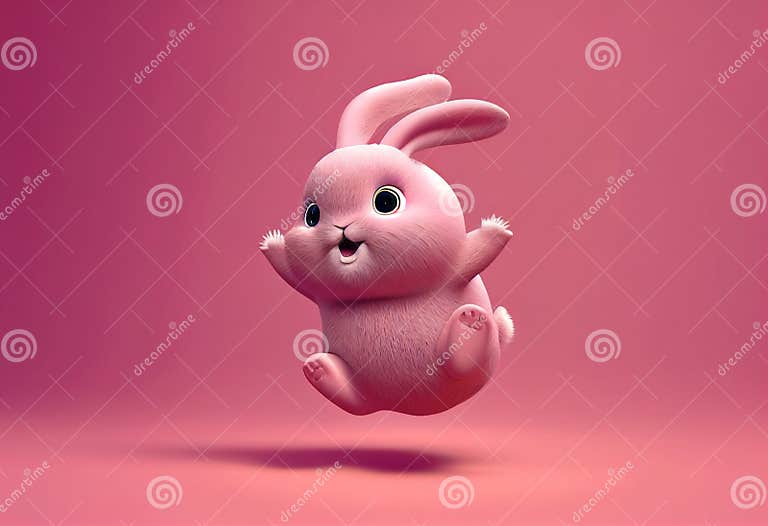 Cute Pink Bunny on a Pink Background. 3d Rendering Stock Illustration ...