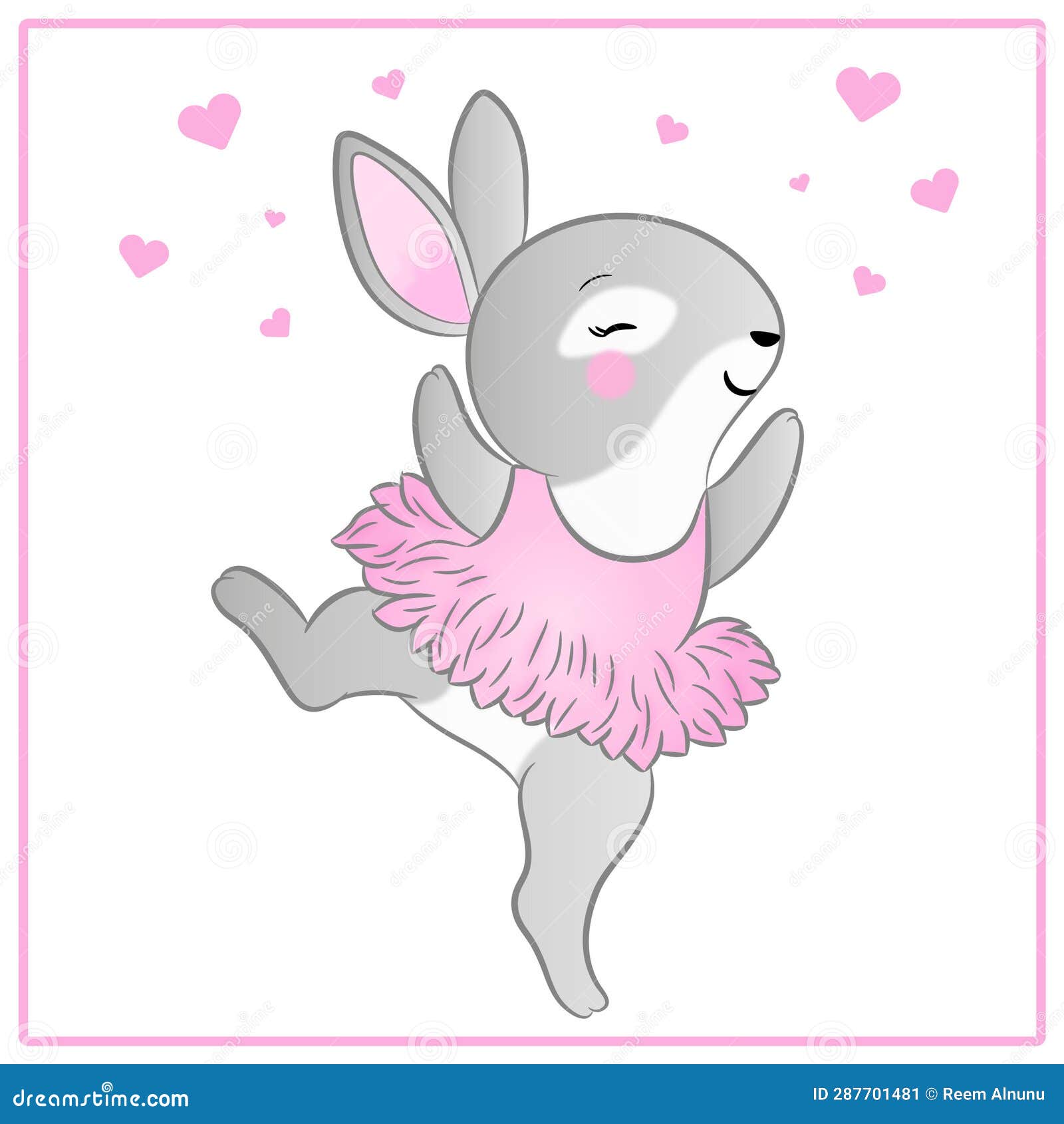 Cute pink bunny dancing stock vector. Illustration of sketch - 287701481