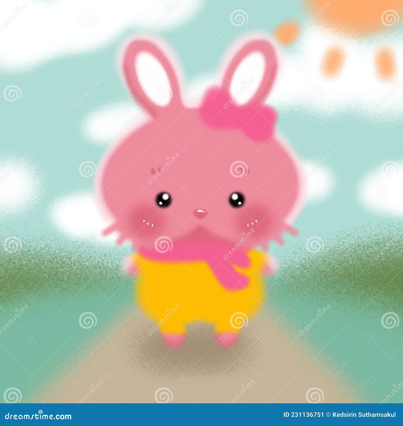 Cute Pink Bunny Illustration Drawing Stock Illustration - Illustration ...