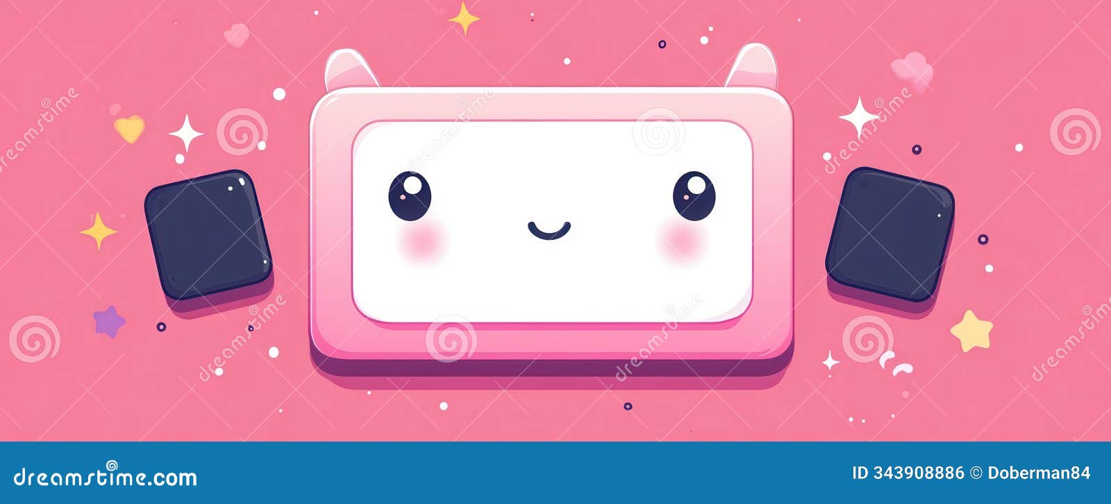 Cute Pink Cartoon Character with a Happy Face on a Soft Rectangular ...