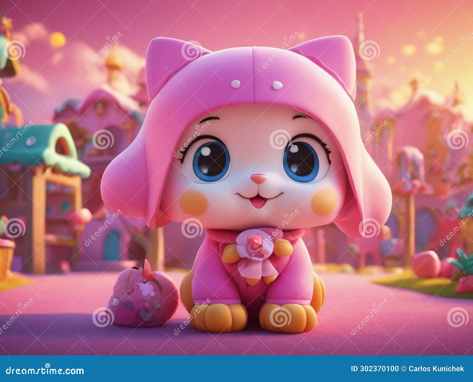 Cute Pink Cartoon in Dreamland 3d Rendering-generated by Ai Stock ...