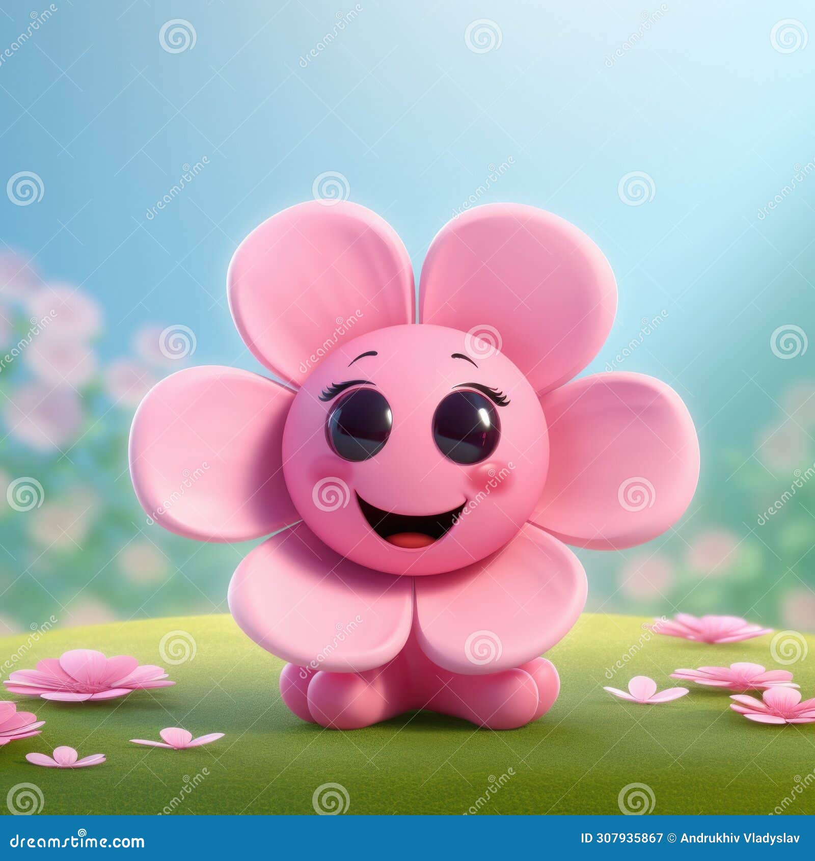 Cute Pink Cartoon Flower stock illustration. Illustration of pink ...