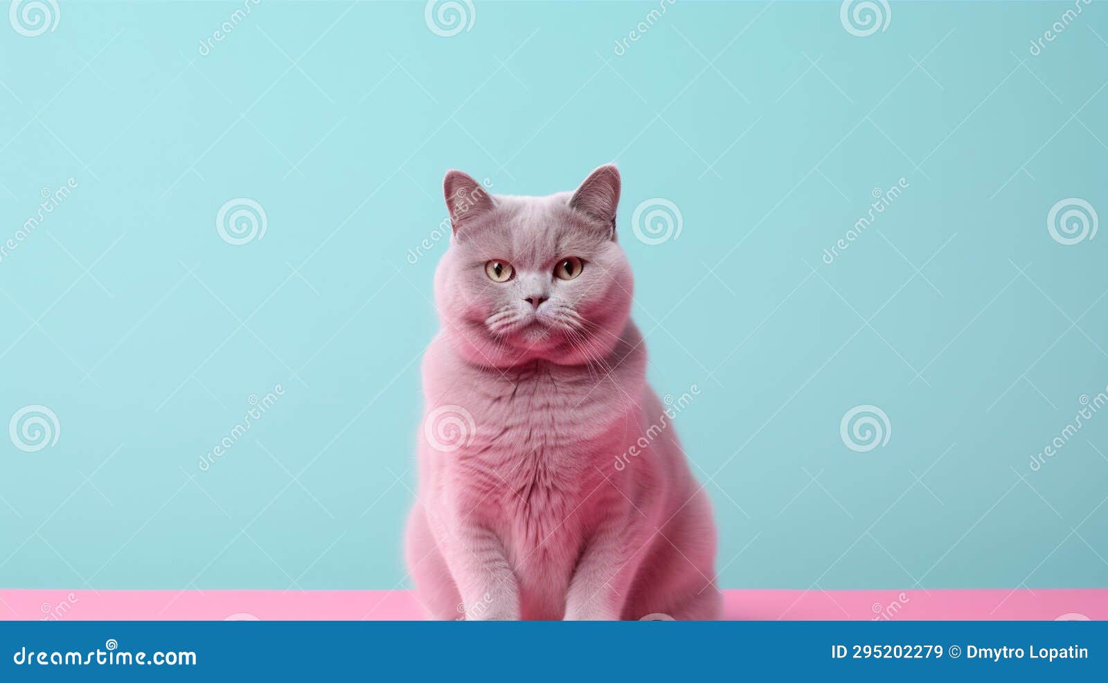 Cute Pink Cat on Blue Background Stock Illustration - Illustration of ...