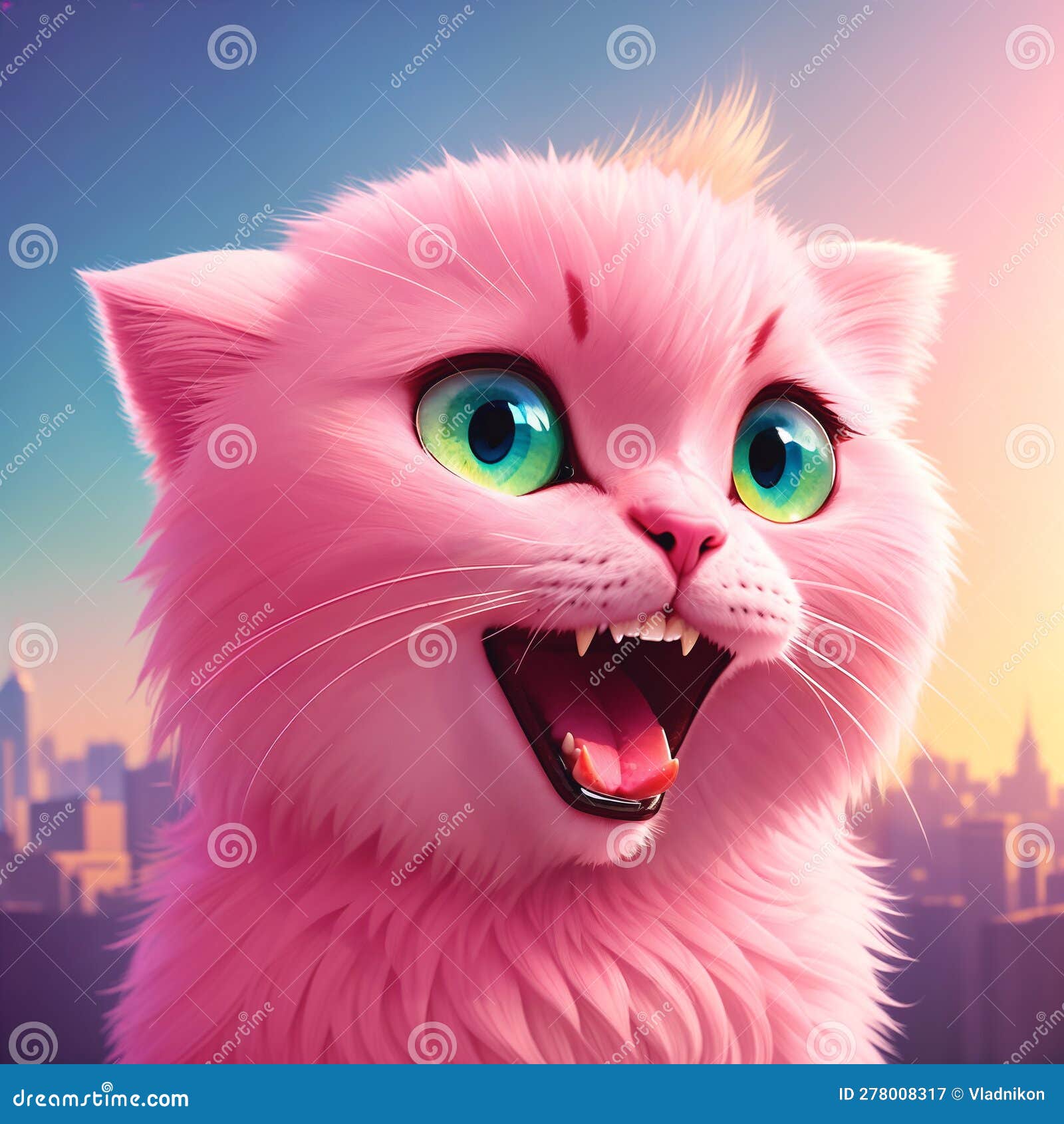 Cute Pink Cat.Digital Creative Designer Art Stock Illustration ...