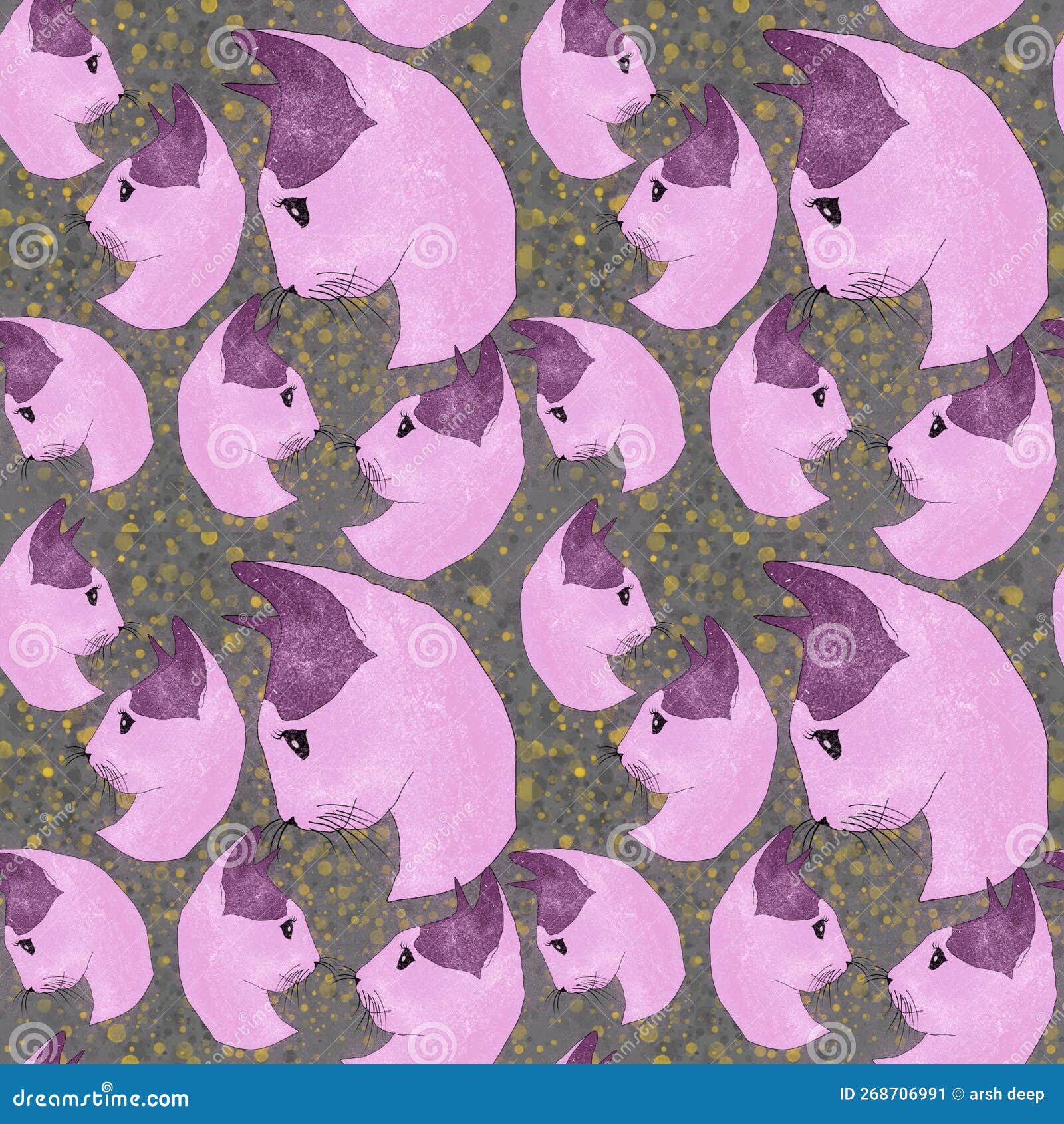 Cute Pink Cat Drawing Pattern Stock Illustration - Illustration of ...