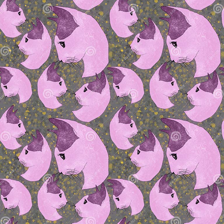 Cute Pink Cat Drawing Pattern Stock Illustration - Illustration of ...