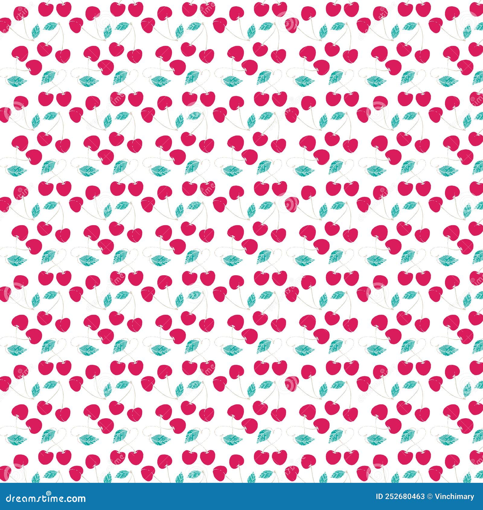 Cute Pink Color Original Cherry Illustration Pattern on White ...