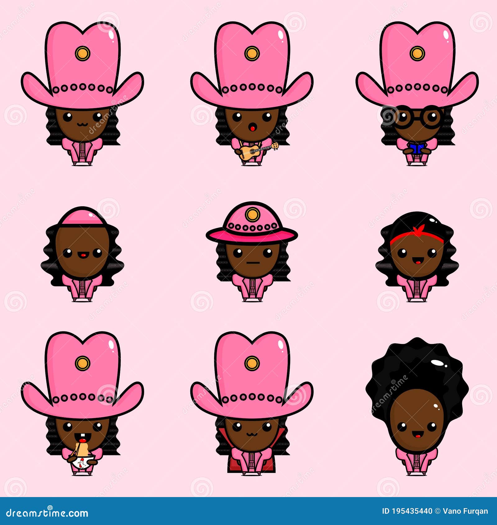 Cute Pink Cowboy Character Vector Design Pack Stock Vector ...