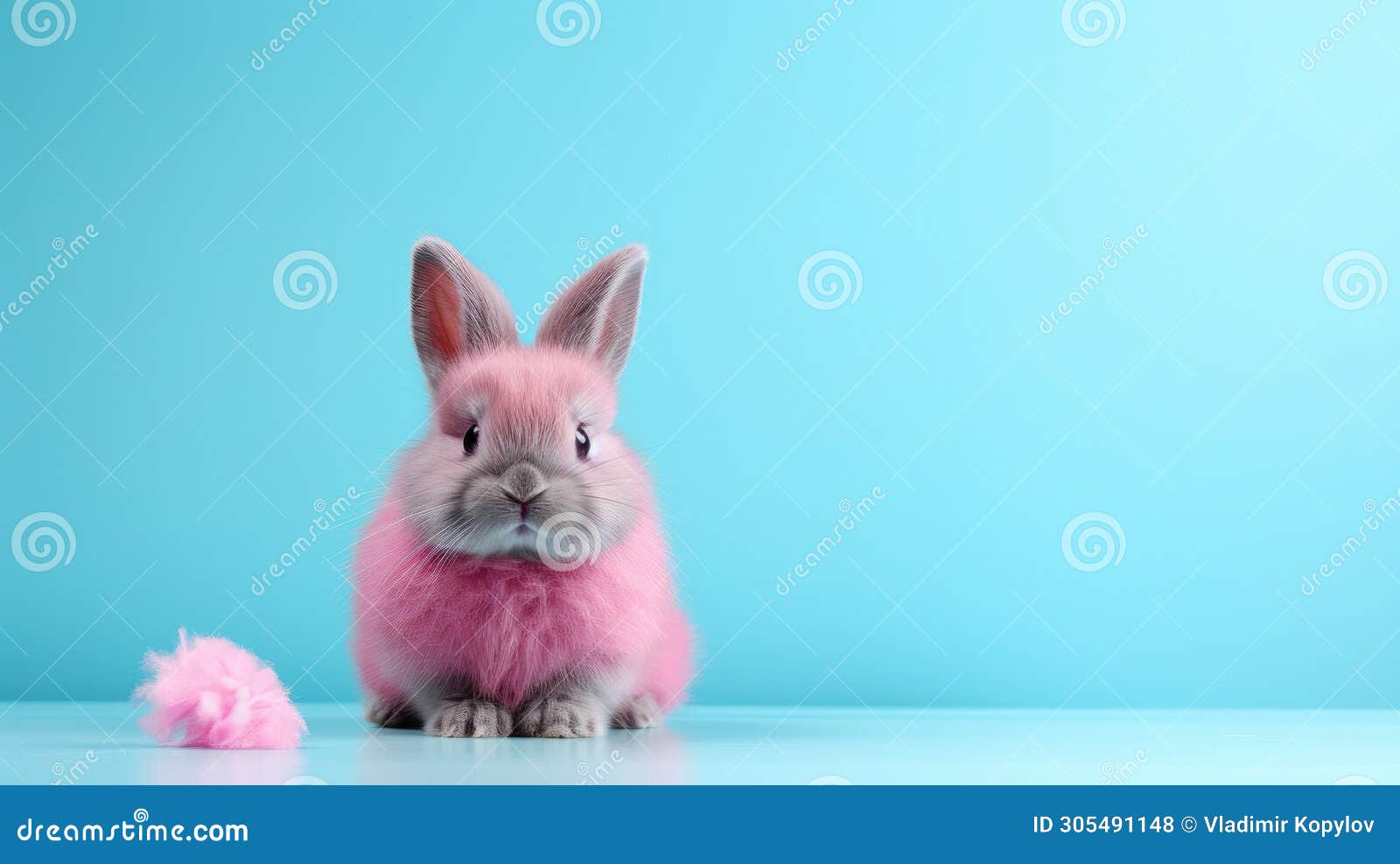 Cute Pink Easter Bunny on a Blue Background Stock Illustration ...