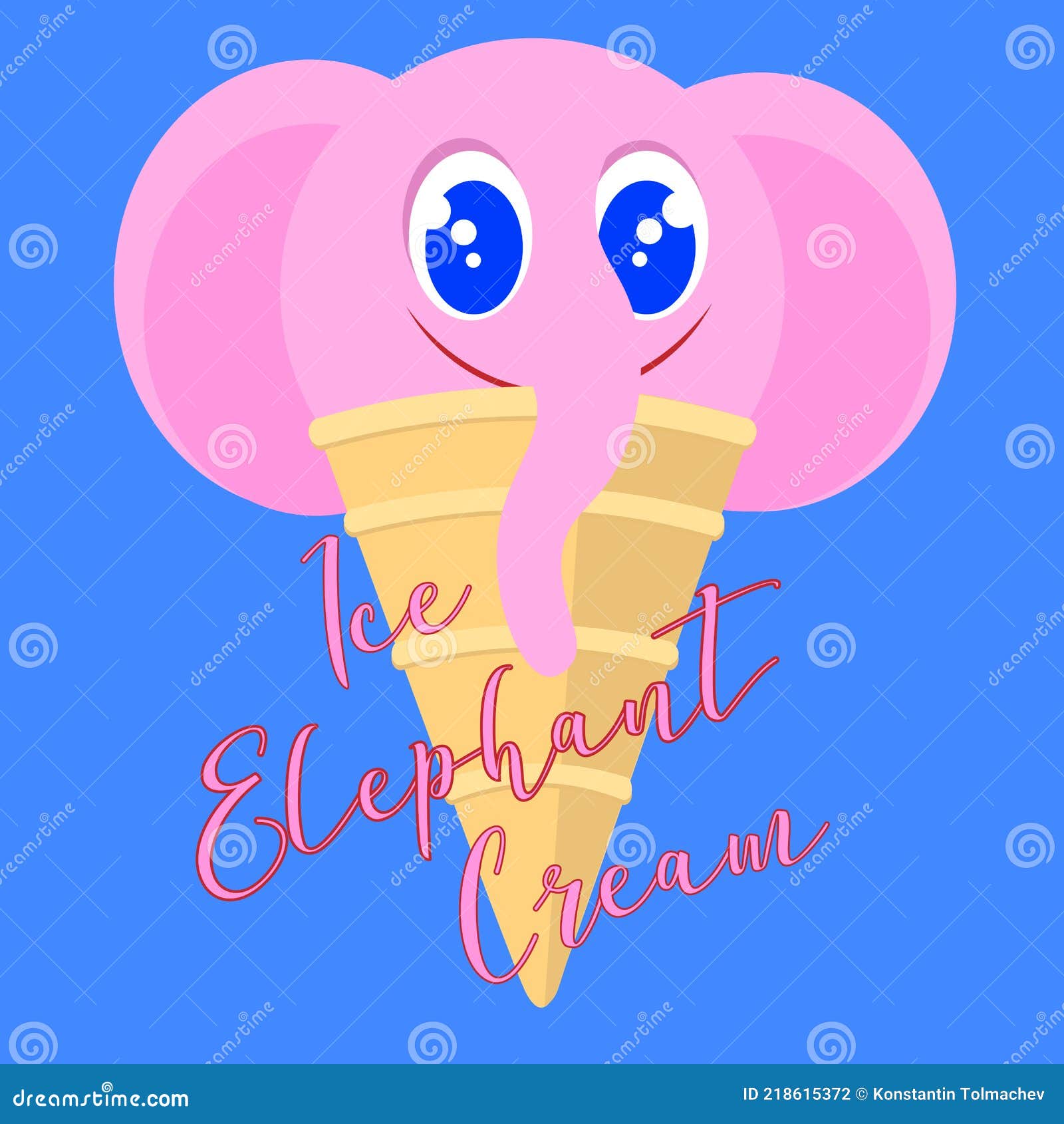 Cute Pink Elephant with a Trunk Ice Cream Cone Stock Vector ...