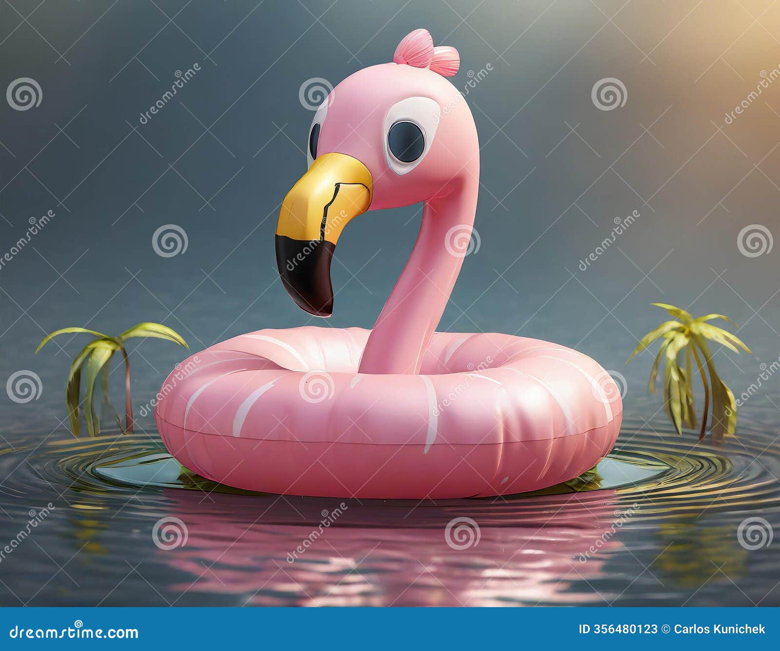A Cute Pink Flamingo Floaty Cartoon 3d-generated by Ai Stock Illustration - Illustration of swan ...