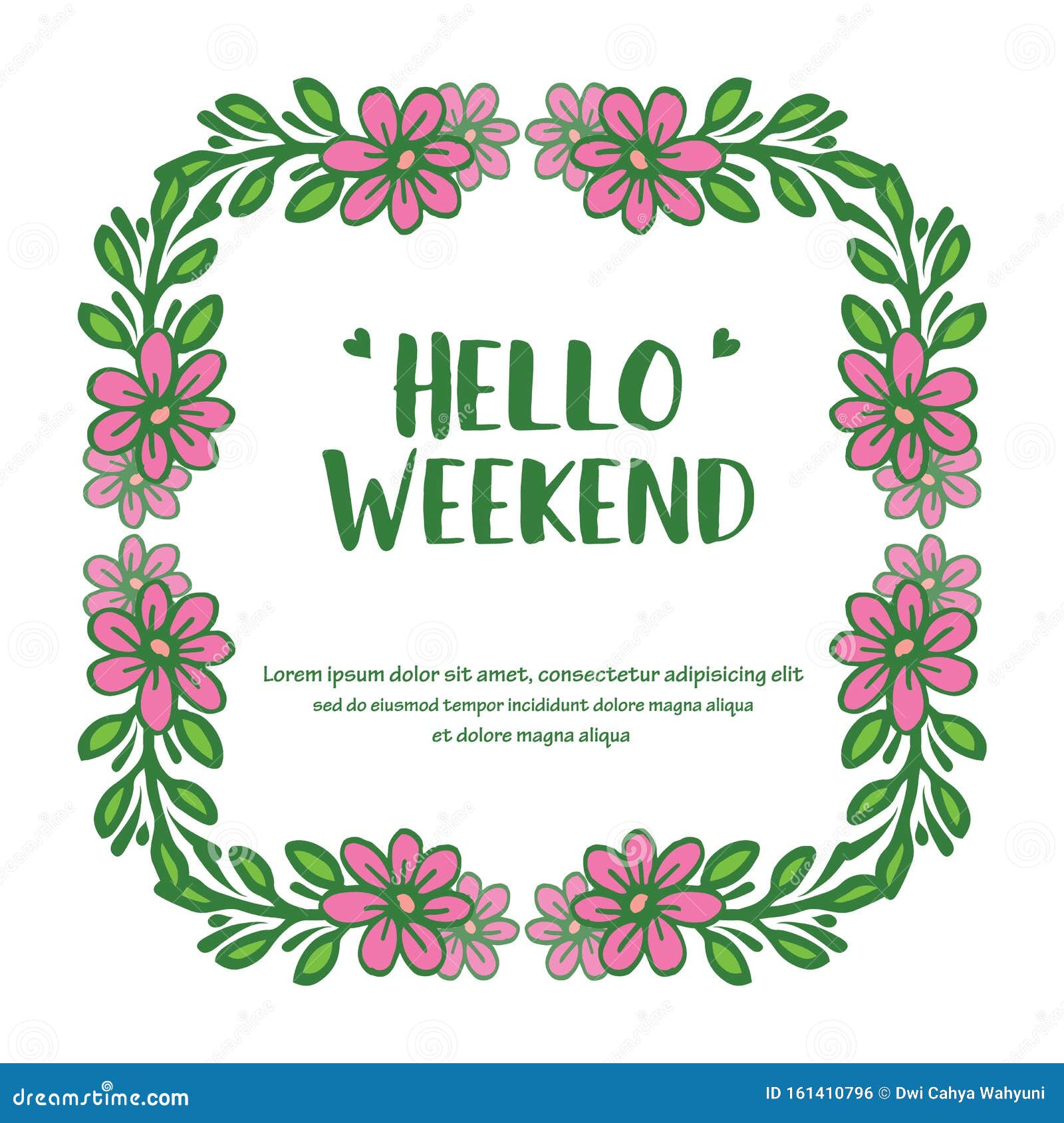 Cute Pink Flower Frame, for Card Hello Weekend. Vector Stock Vector ...