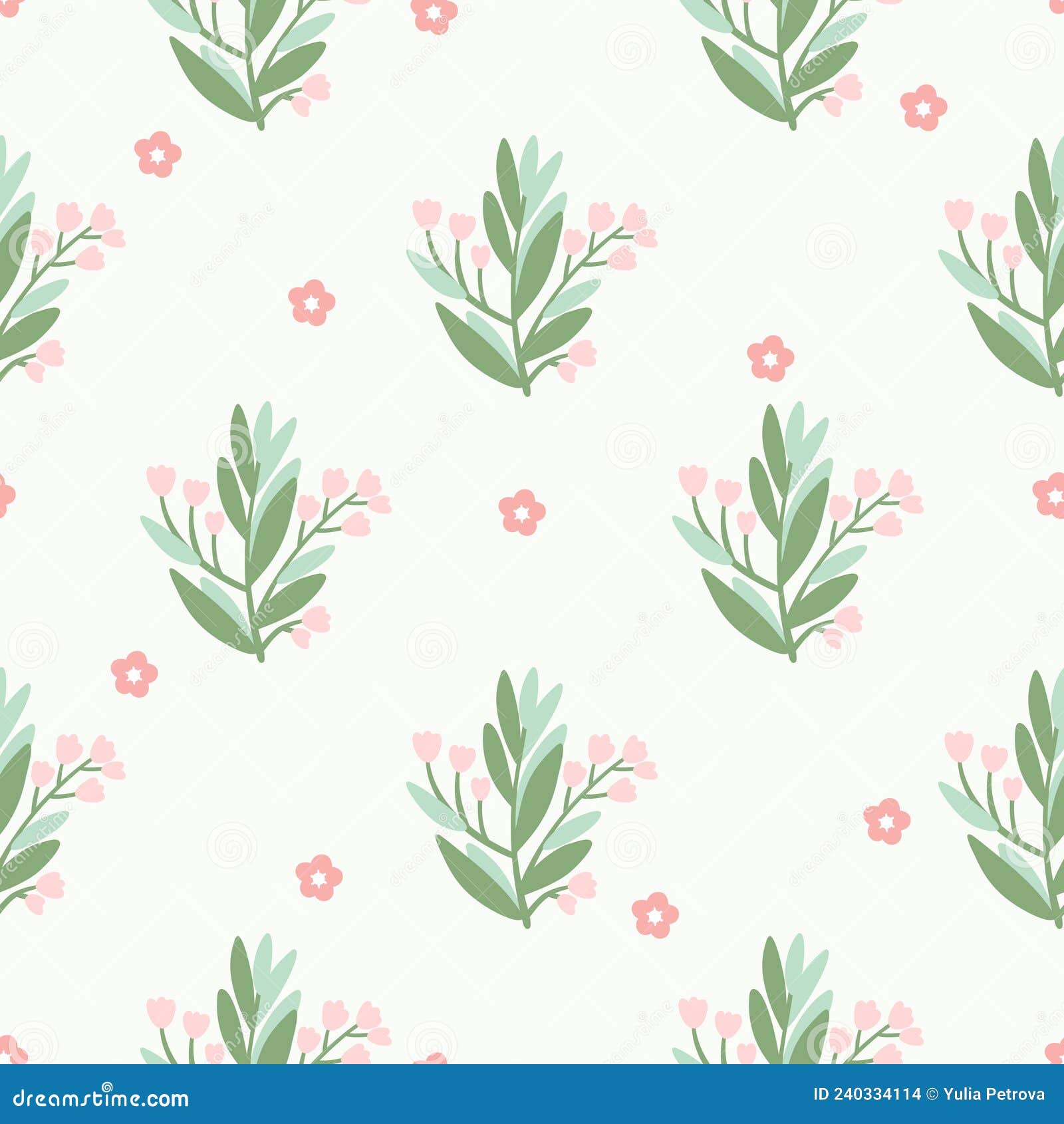 Cute Pink Flowers Seamless Pattern Stock Vector - Illustration of ...