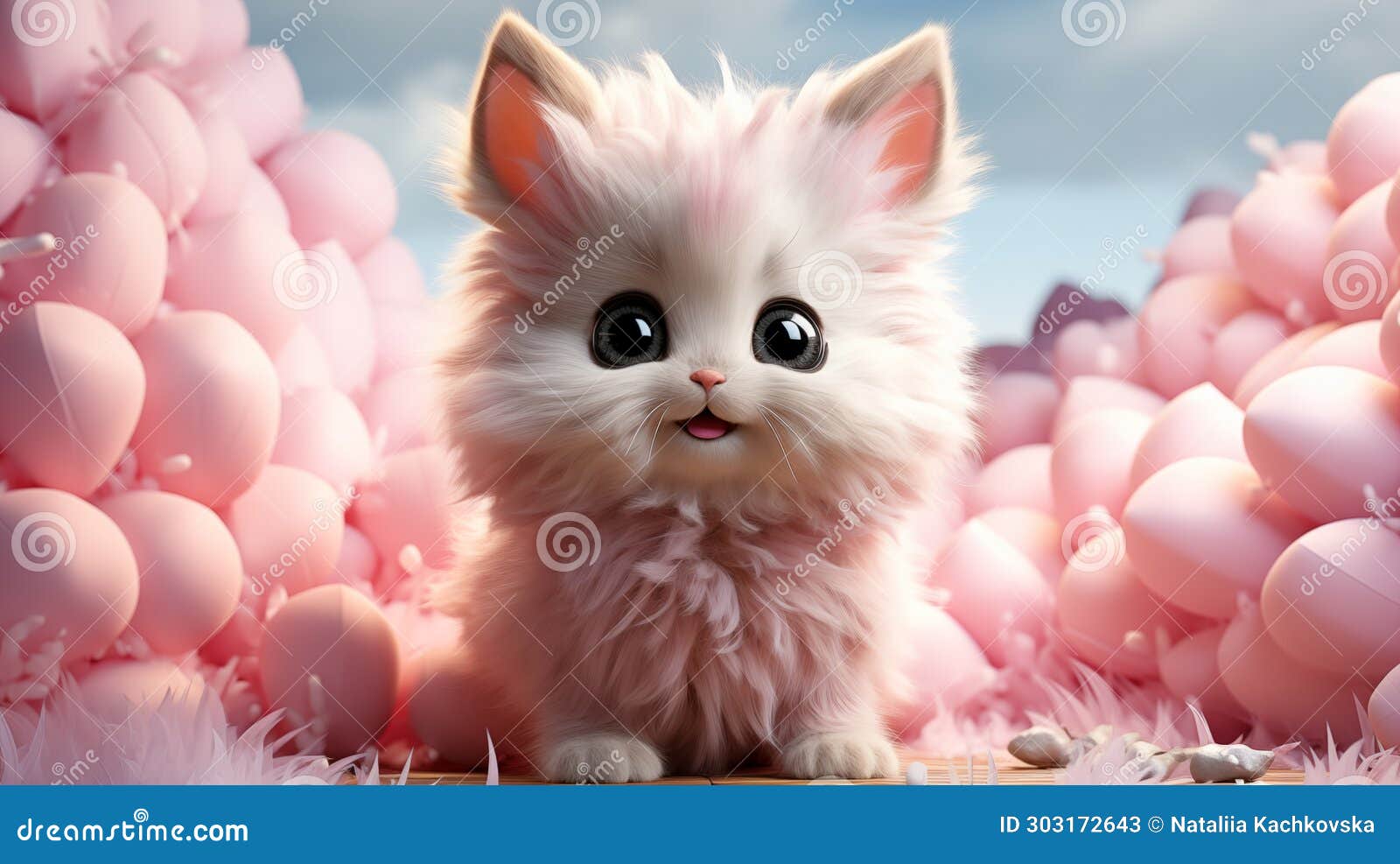 Cute pink fluffy kitten stock illustration. Illustration of cute ...