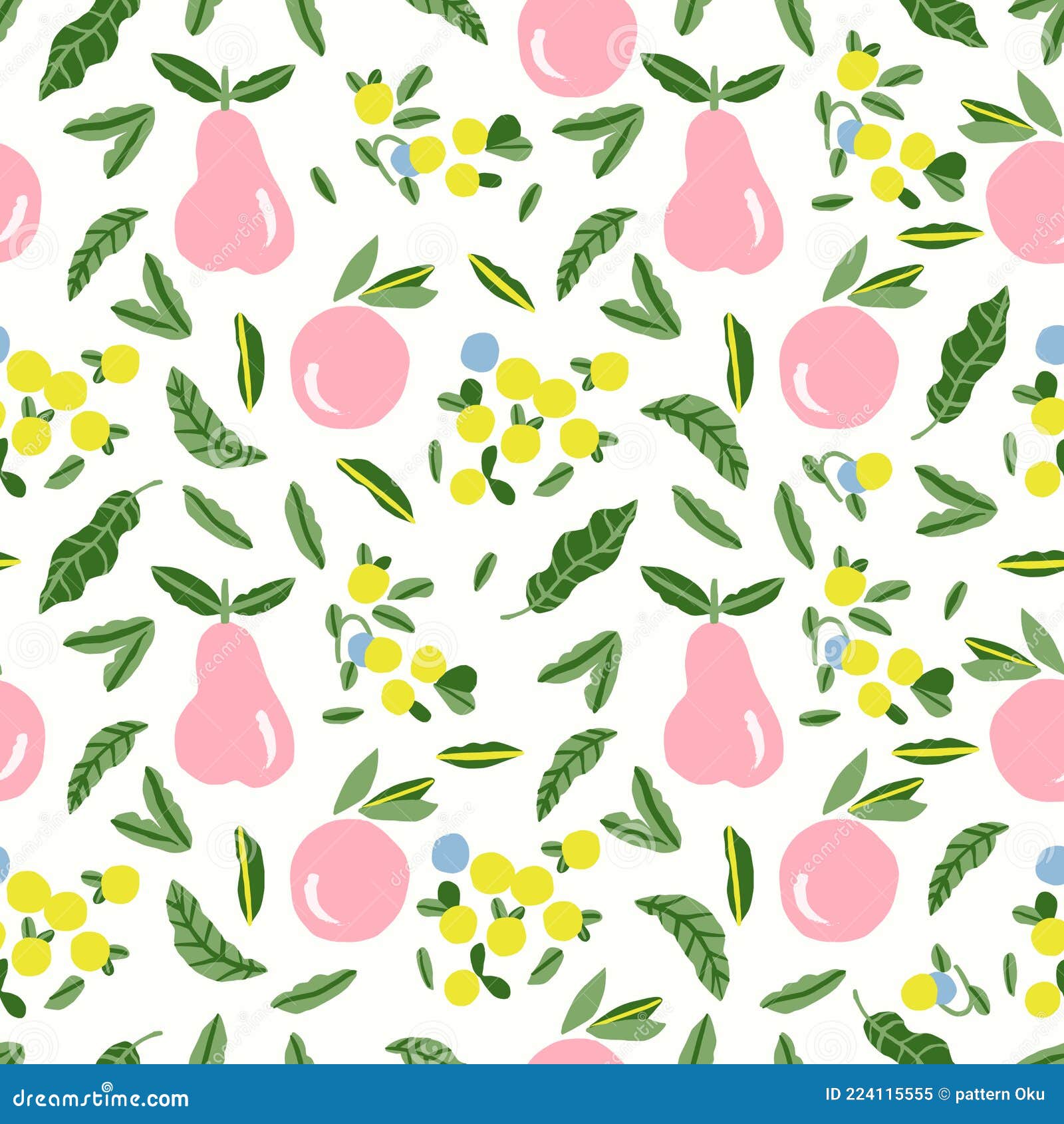 Cute Pink Fruit and Berry Illustration Motif Seamless Repeat Pattern ...