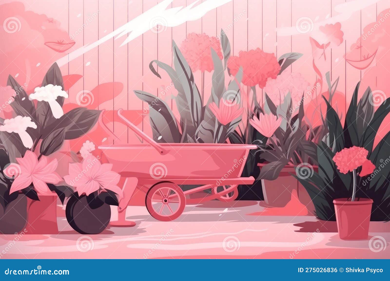 Cute Pink Gardening Concept Generative AI Stock Illustration ...