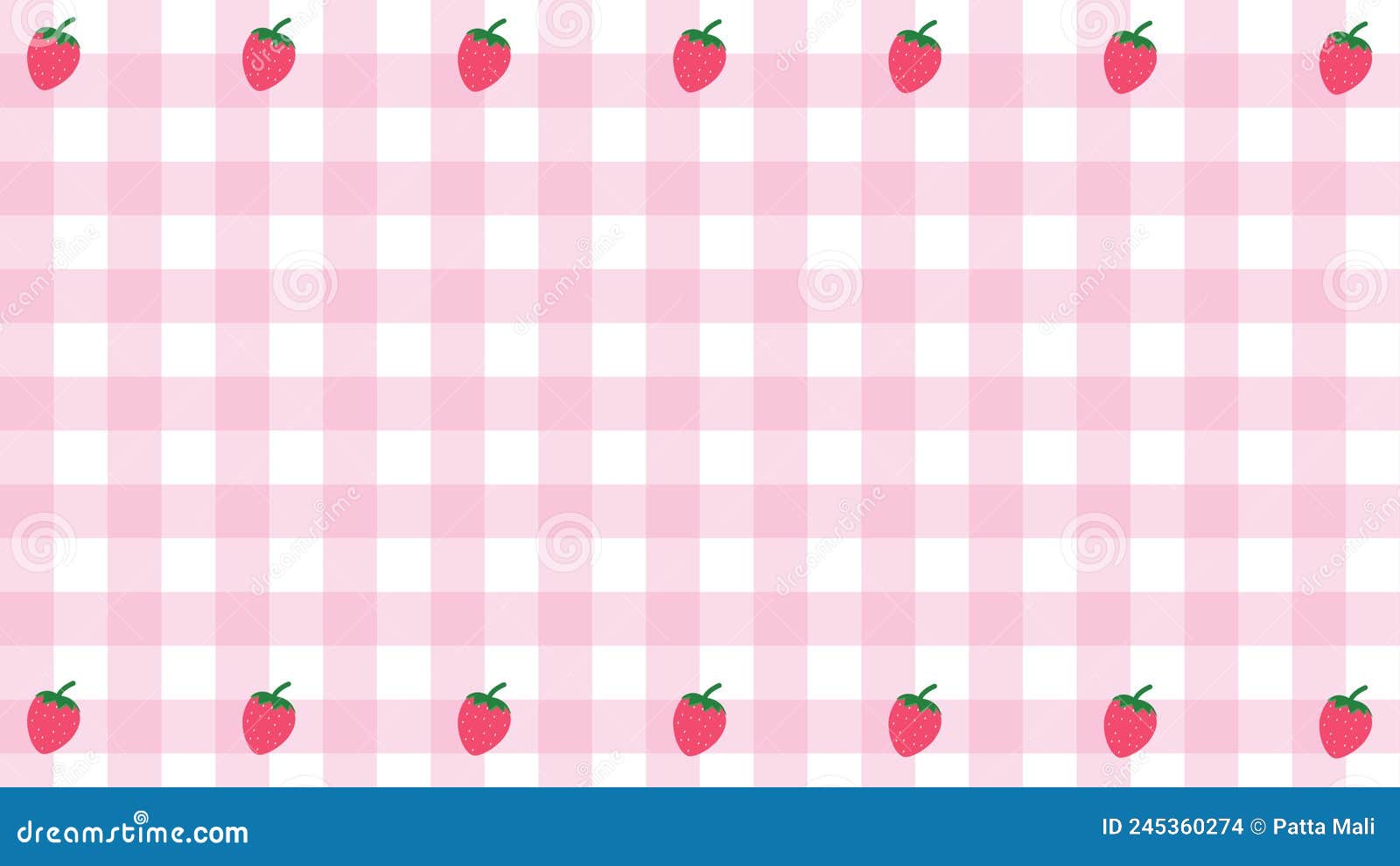 Cute Pink Gingham with Strawberry, Checkered, Tartan Pattern Background ...