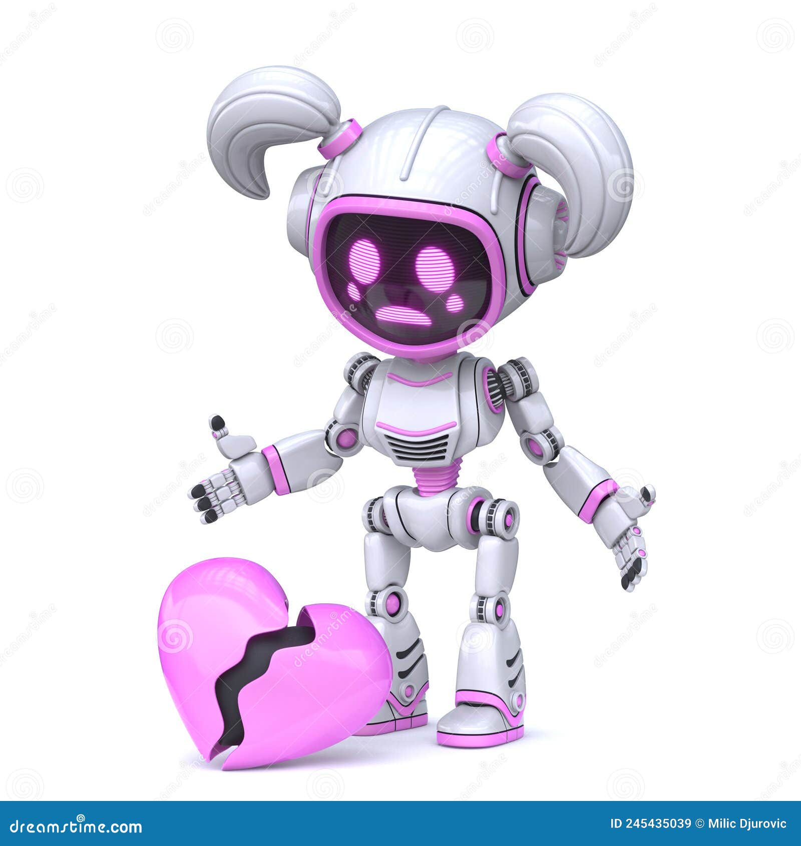Cute Pink Girl Robot With Broken Heart 3d Stock Illustration Illustration Of Crack Heartbreak