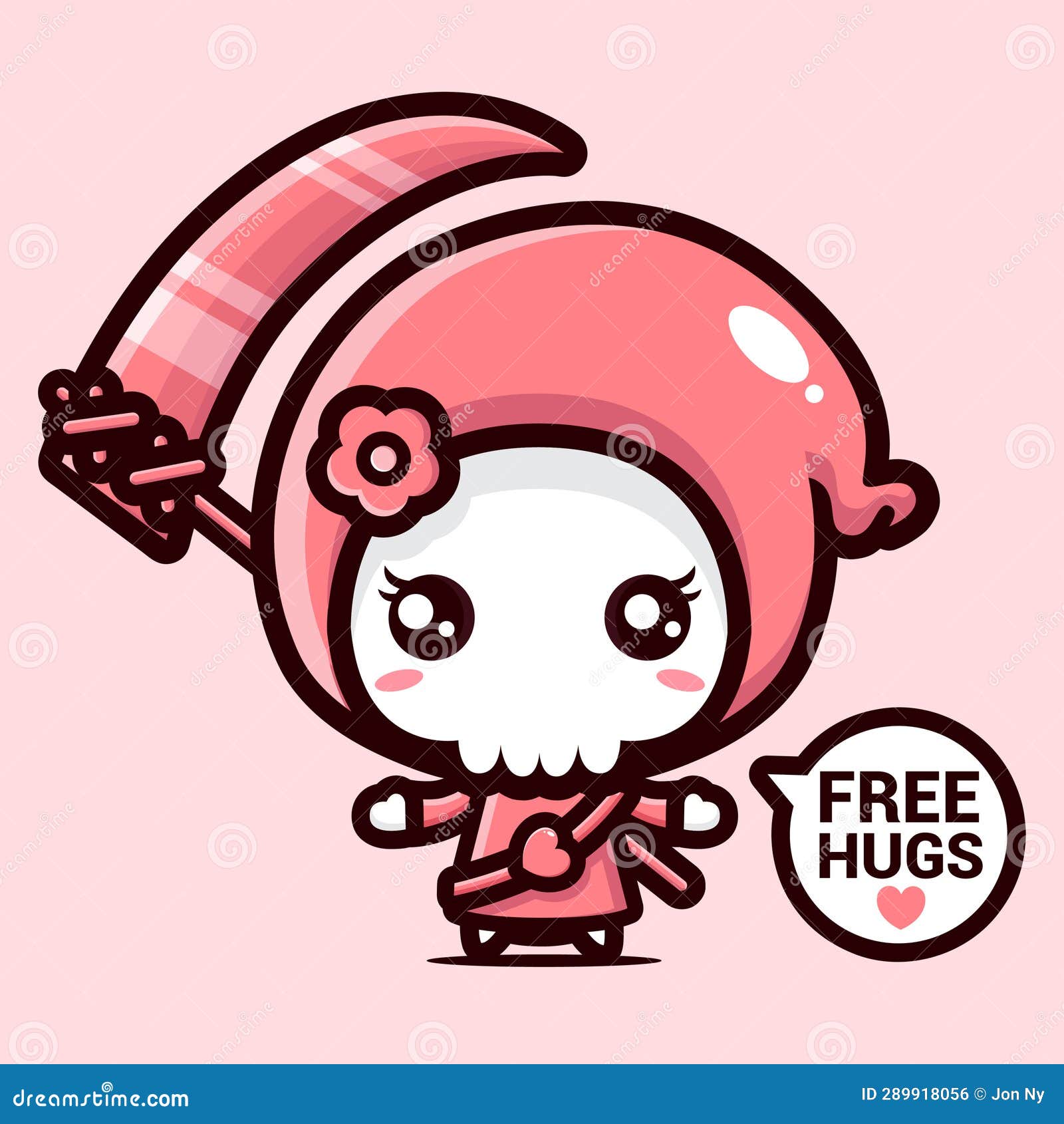 Cute Pink Grim Reaper Posing Freely Hugging Stock Vector - Illustration ...
