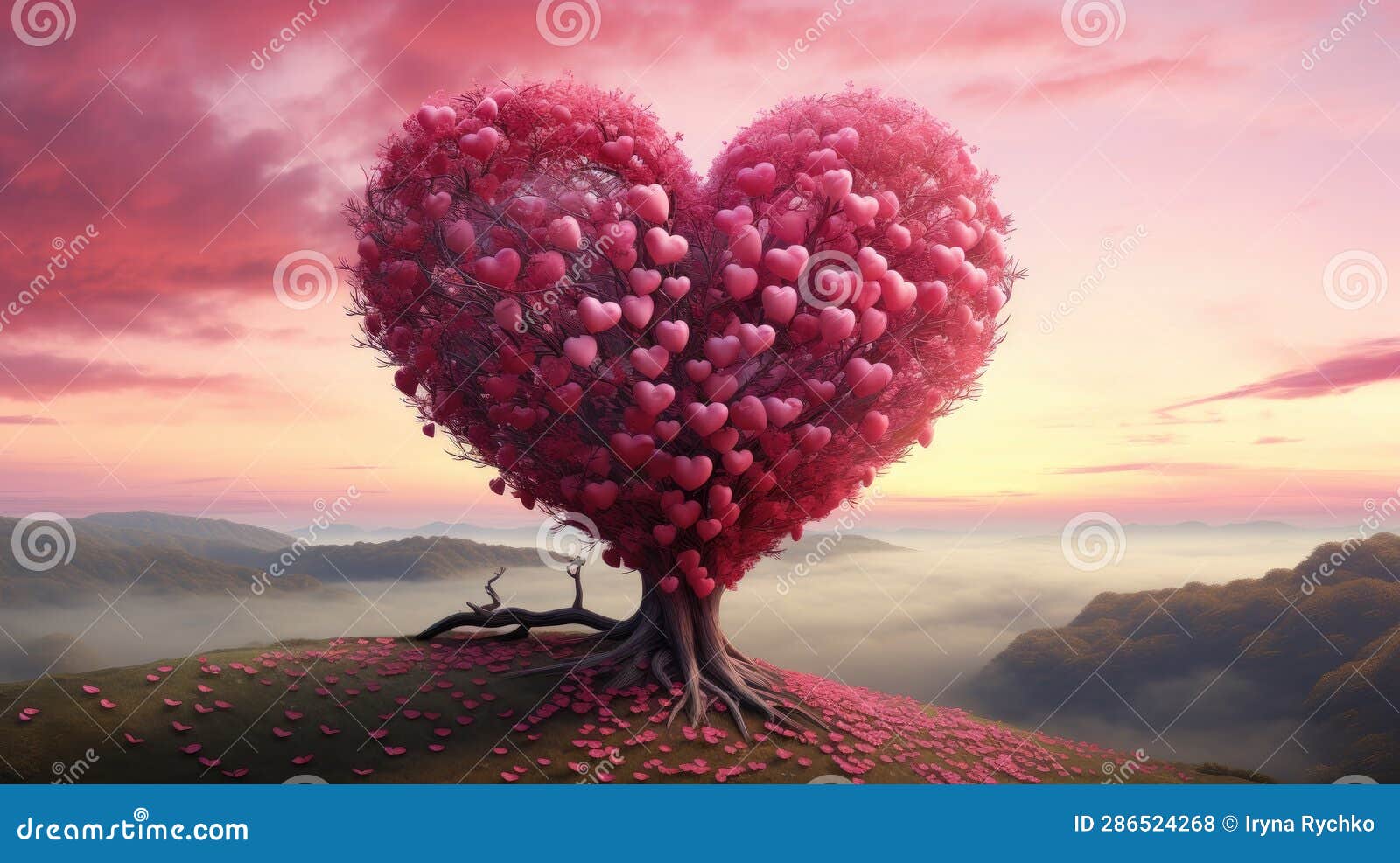 Cute Pink Heart Shaped Tree on Blue Background Stock Photo - Image of ...