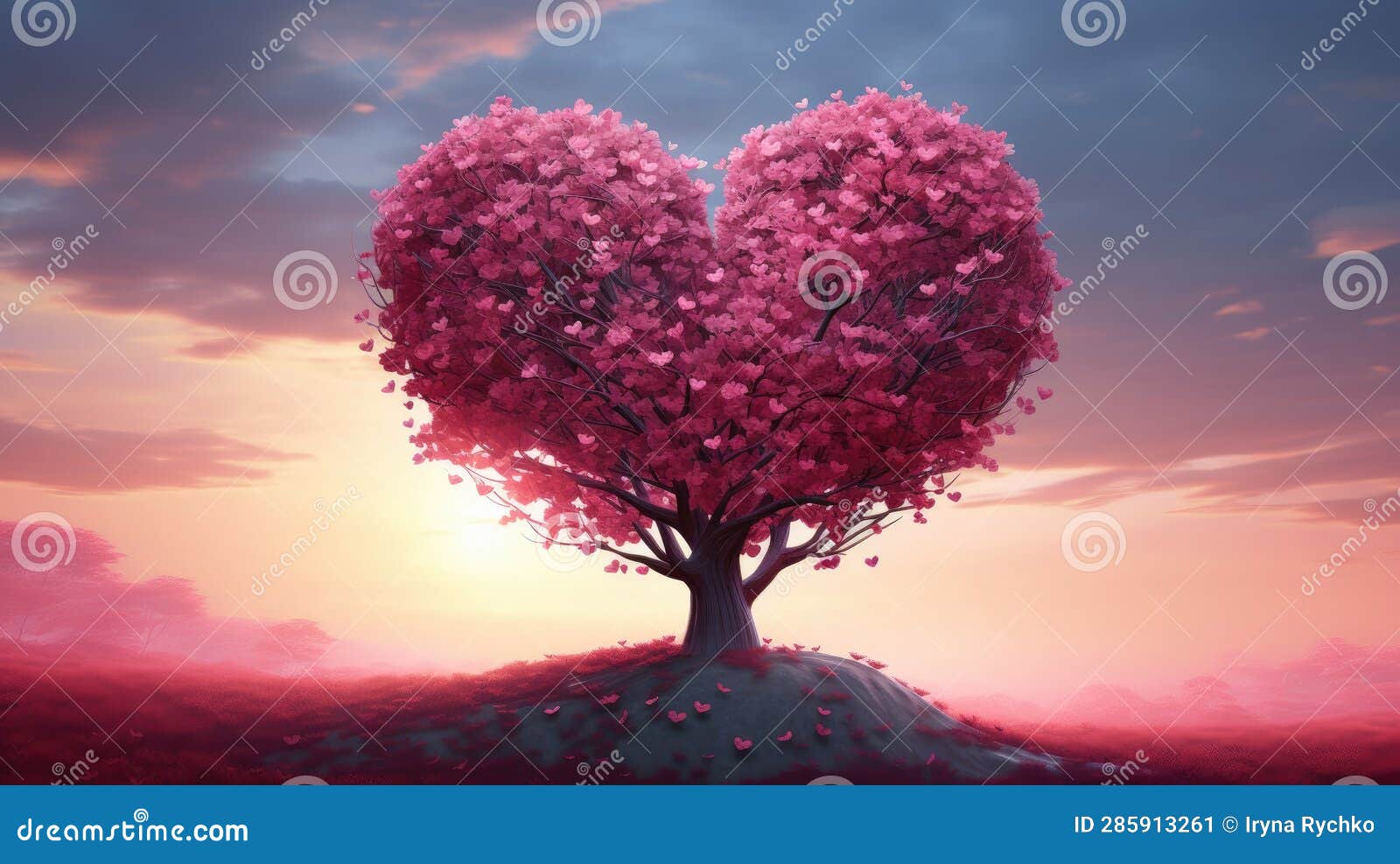 Cute Pink Heart Shaped Tree on Blue Background Stock Image - Image of ...