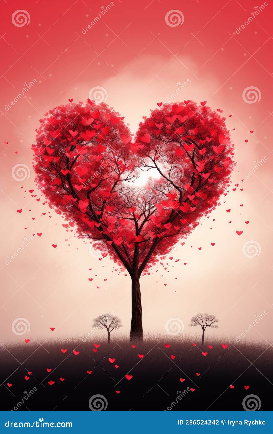 Cute Pink Heart Shaped Tree on Blue Background Stock Photo - Image of ...