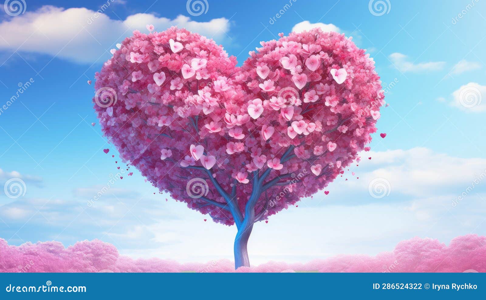 Cute Pink Heart Shaped Tree on Blue Background Stock Illustration ...
