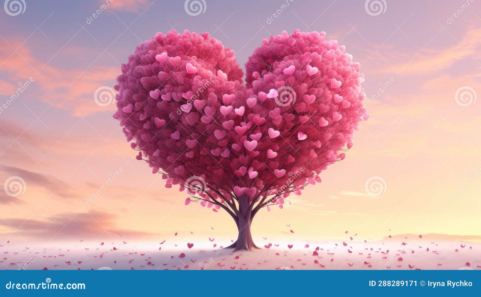 Cute Pink Heart Shaped Tree on Blue Background Stock Illustration ...