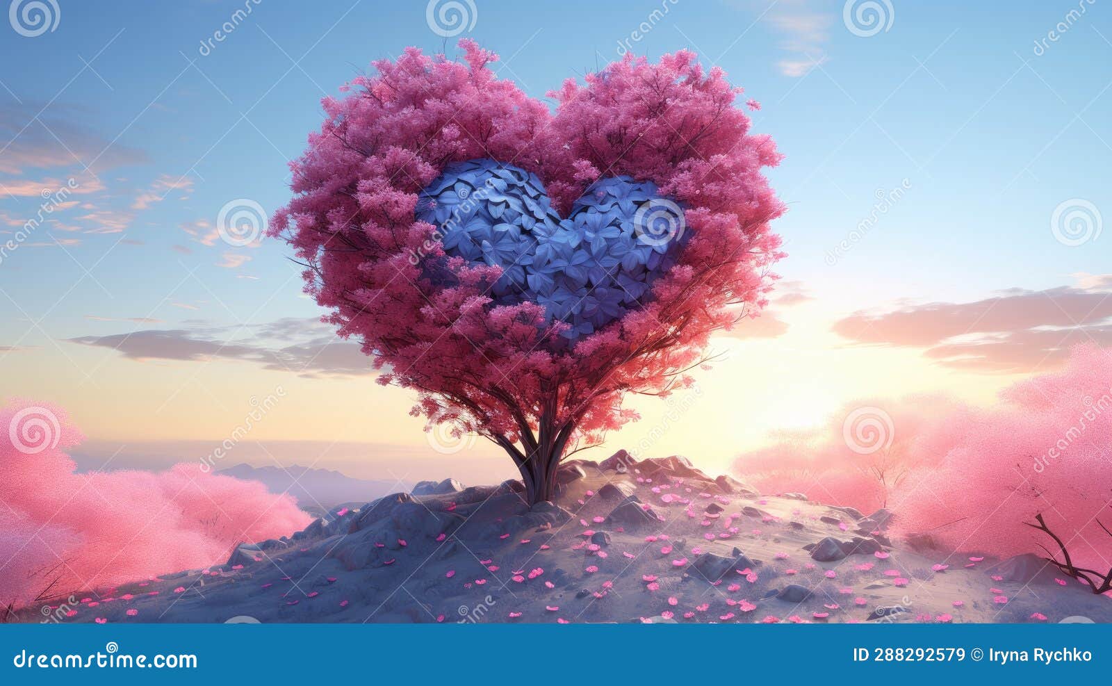 Cute Pink Heart Shaped Tree on Blue Background Stock Image - Image of ...