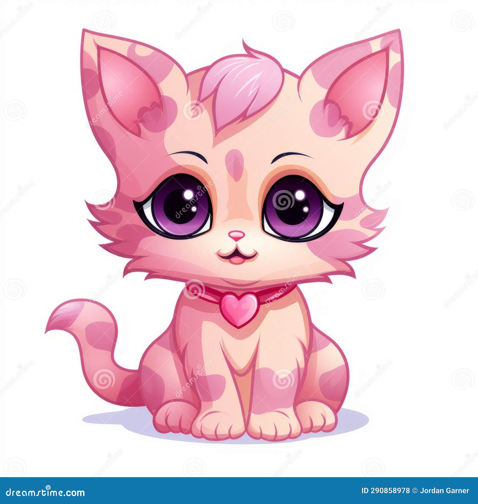 Cute Pink Kitten with Big Eyes and a Pink Collar Stock Illustration ...