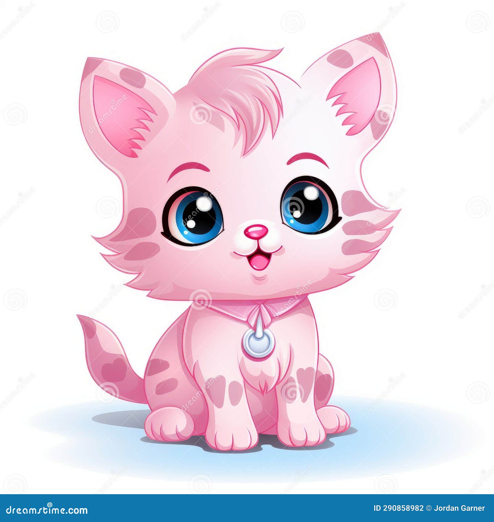 Cute Pink Kitten with Blue Eyes on White Background Stock Illustration ...