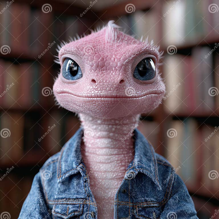 Cute Pink Lizard Wearing Denim Jacket Stock Illustration - Illustration ...
