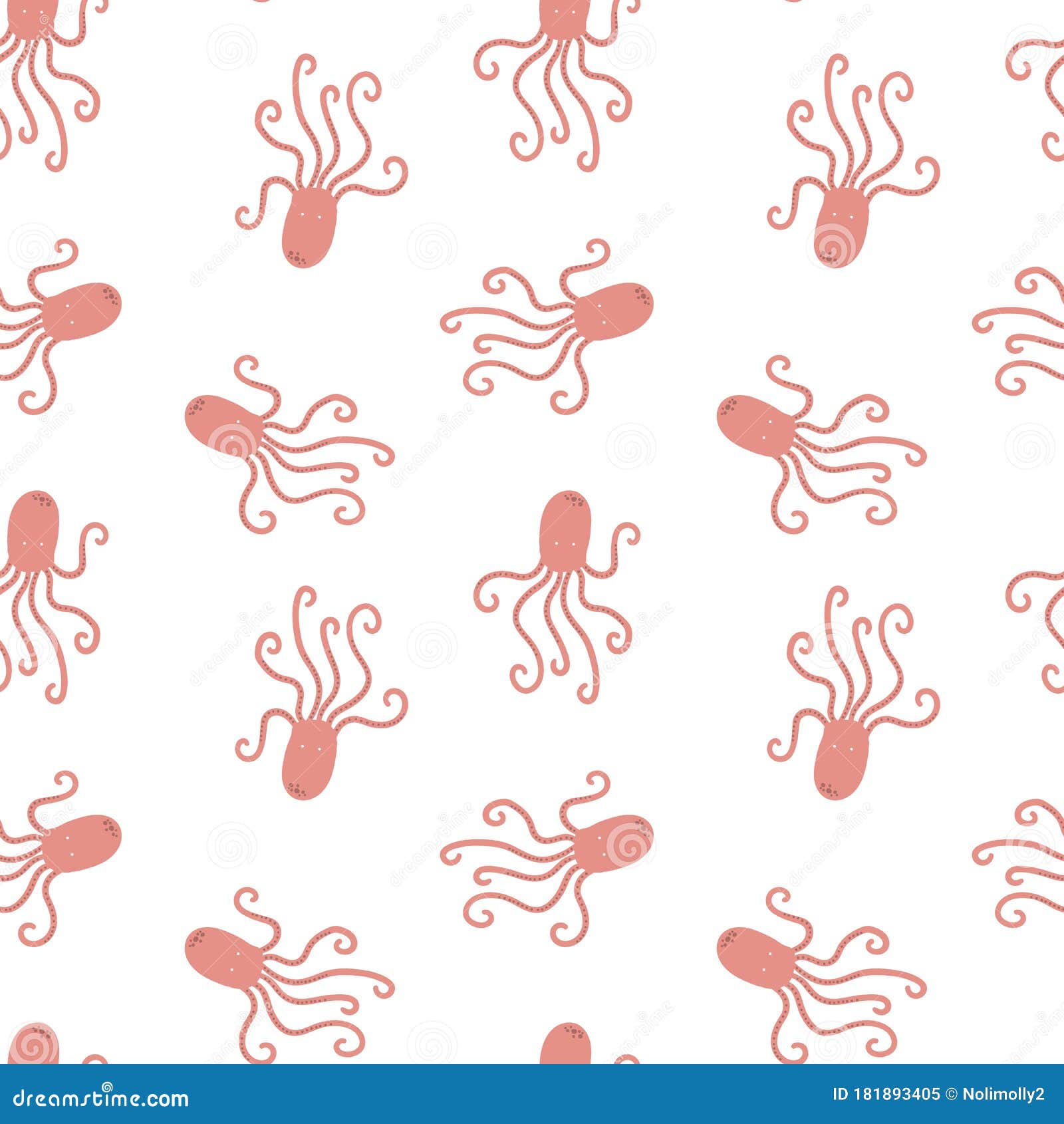 Squid Seamless Pattern Isolated On White Background. Seafood, Fish ...