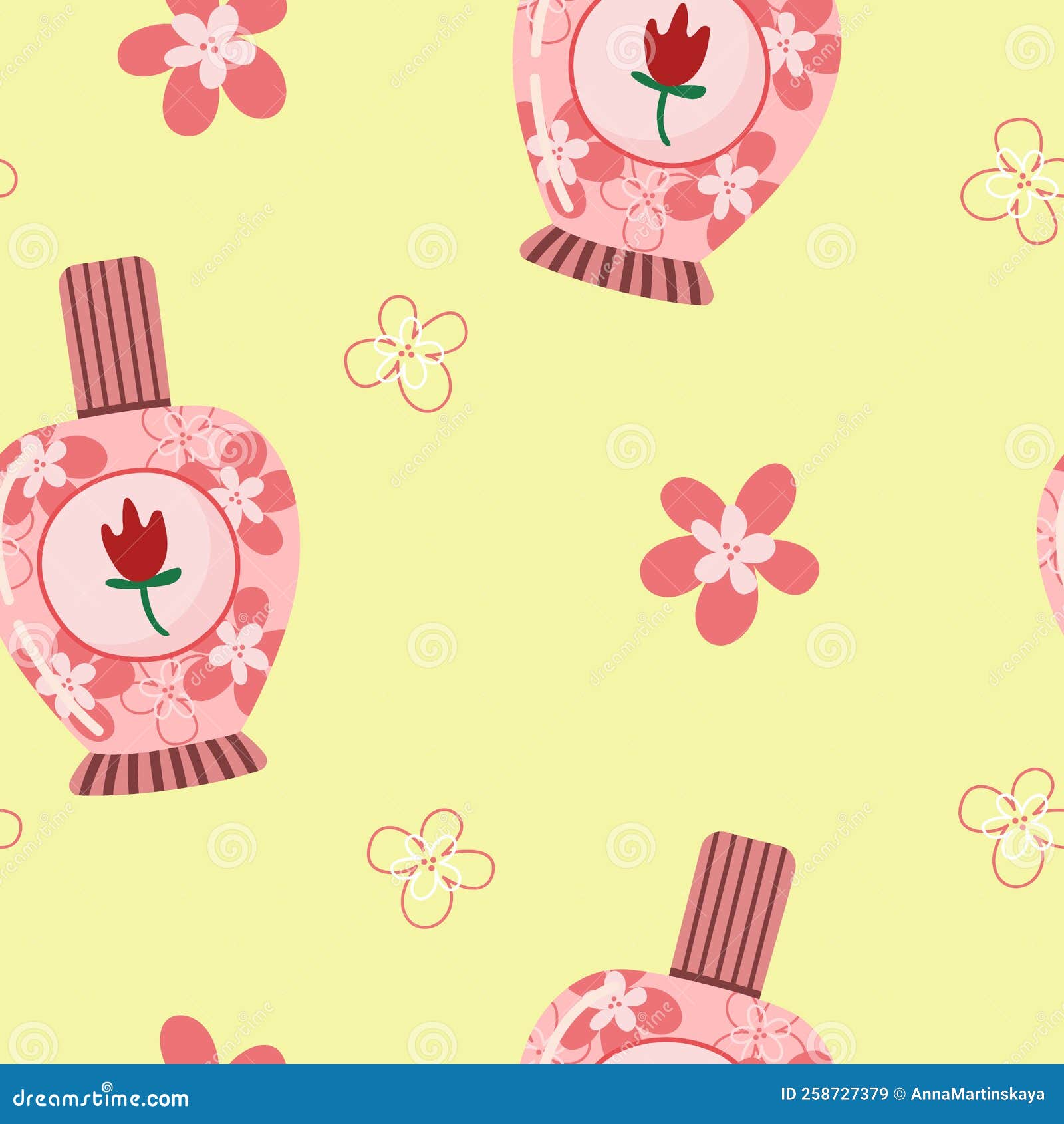 Cute Pink Perfume in Cartoon Style. Vector Seamless Pattern Stock ...