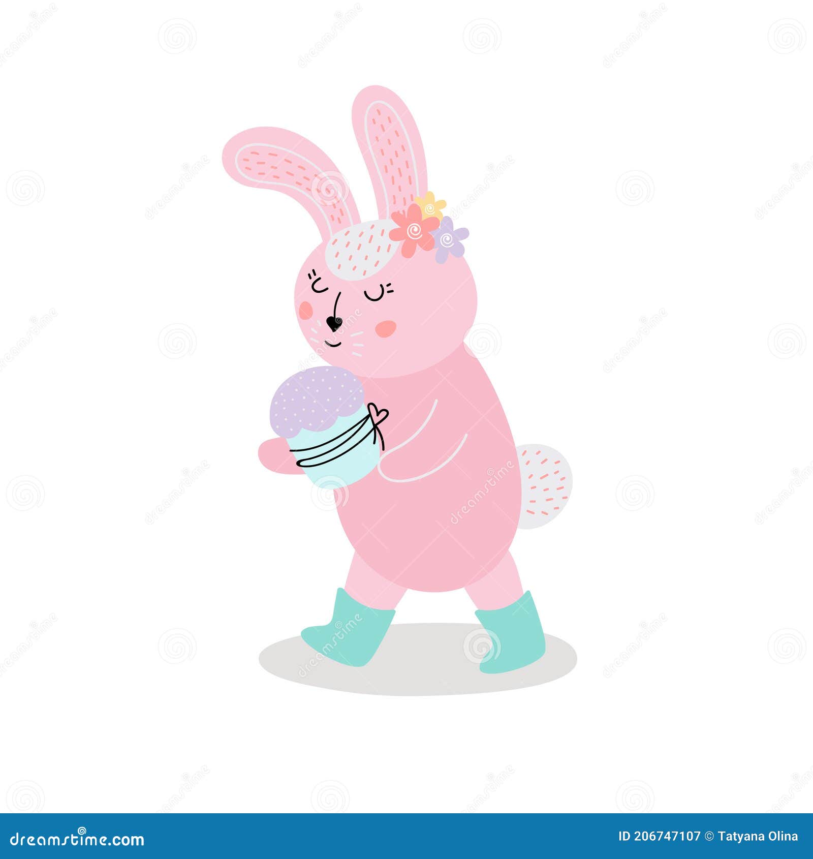 Pink Bunny Holding an Easter Cake. Stock Illustration - Illustration of ...