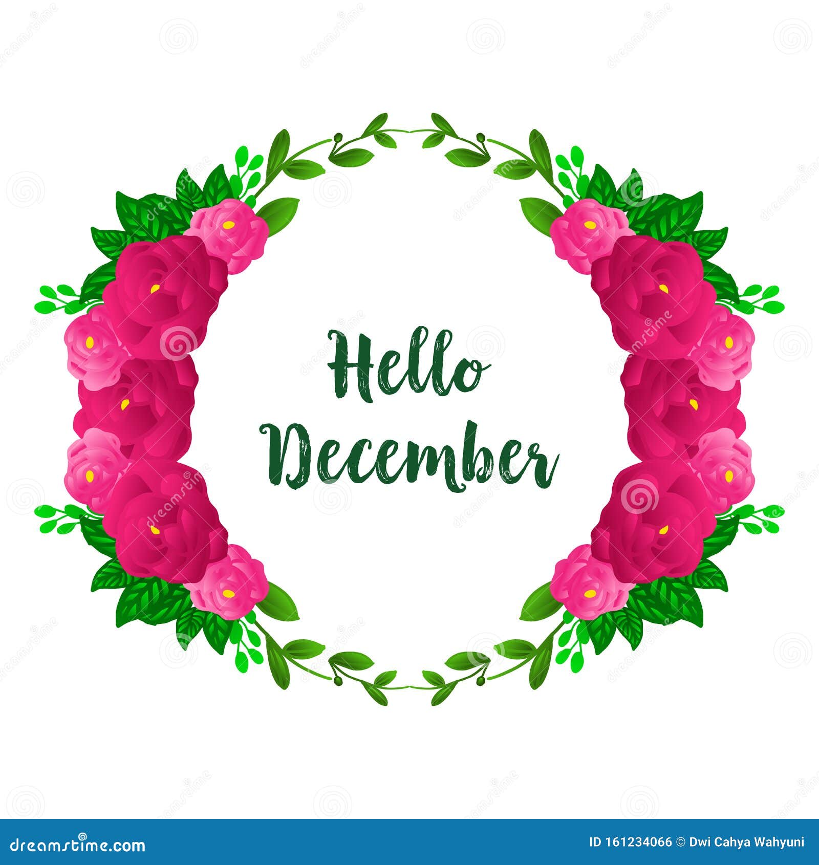 Cute Pink Rose Wreath Frame, for Design of Text Hello December. Vector ...