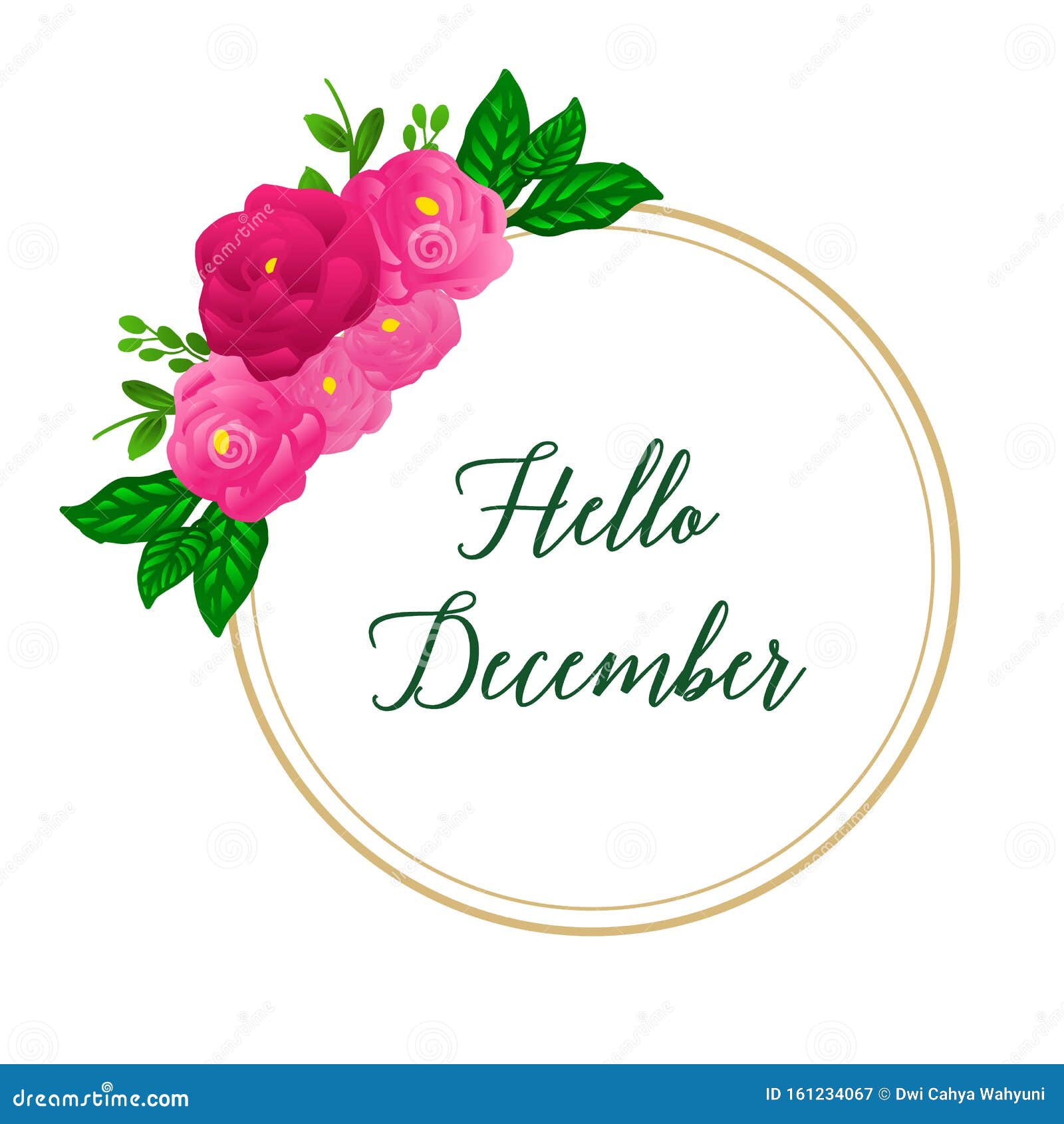 Cute Pink Rose Wreath Frame, for Design of Text Hello December. Vector ...