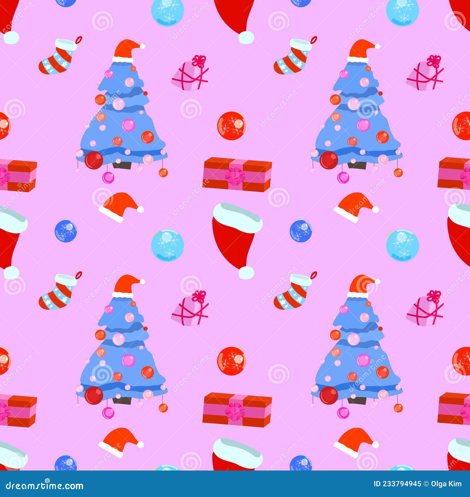 Cute Pink Seamless Pattern with Christmas Tree Stock Vector ...