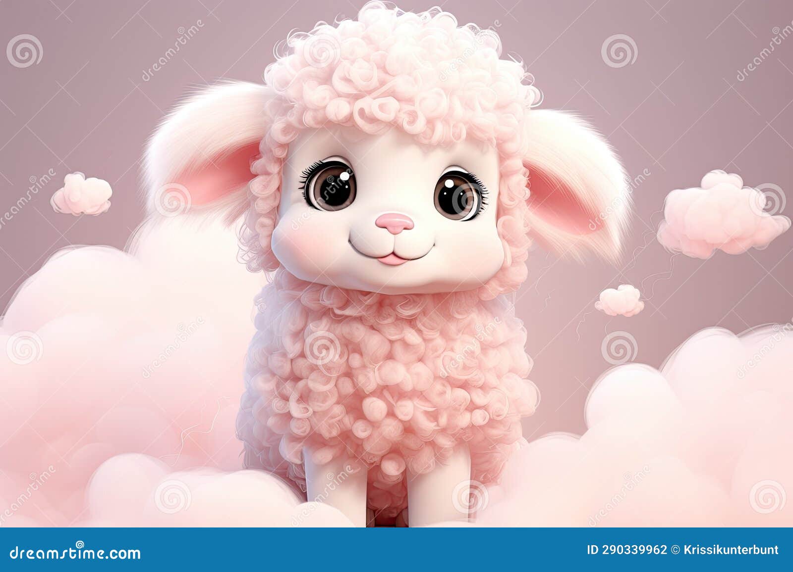 Cute Pink Sheep in a Soft Cloud Stock Illustration - Illustration of ...
