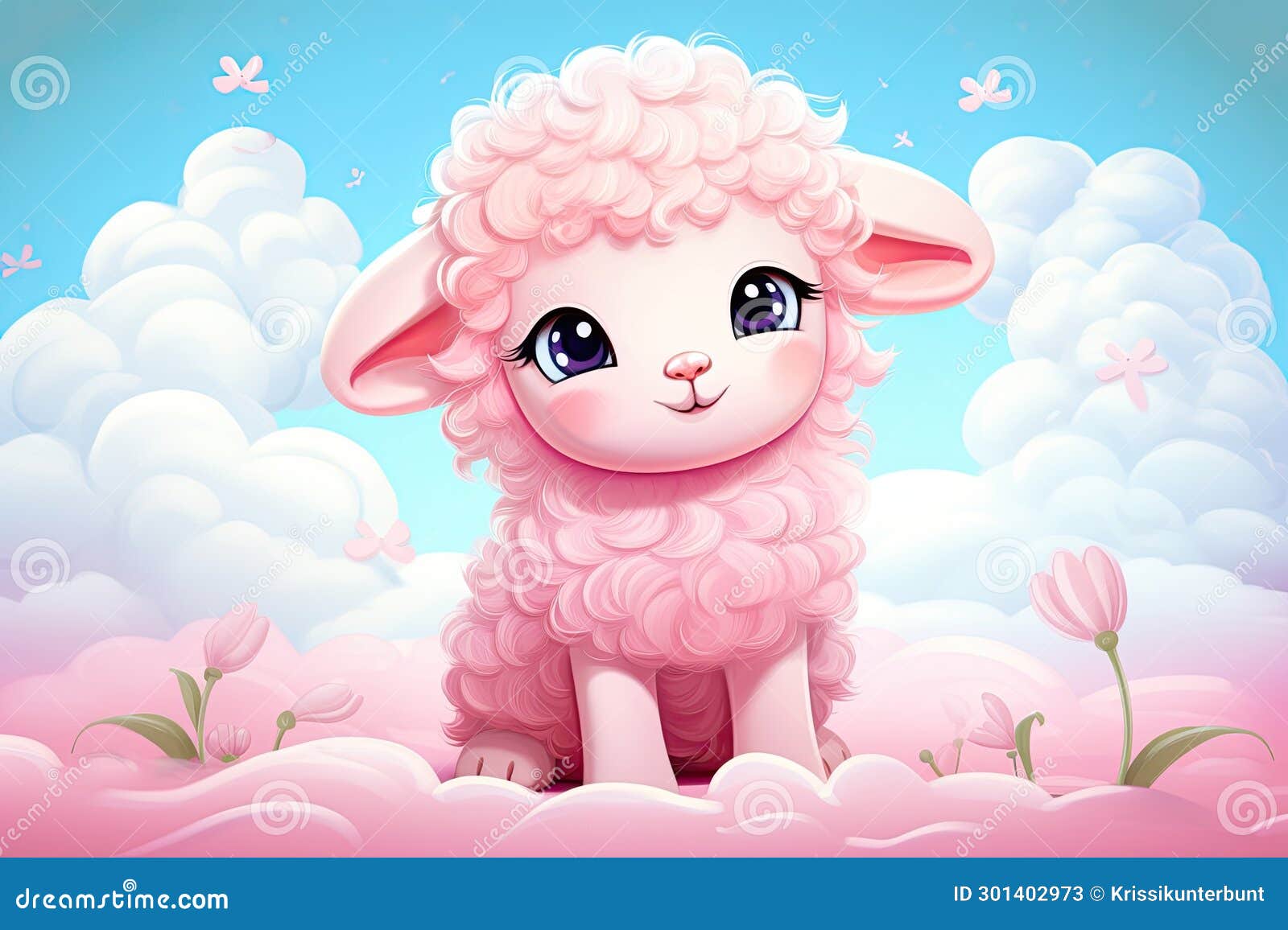 Cute Pink Sheep in a Soft Cloud AI Generated Stock Illustration ...