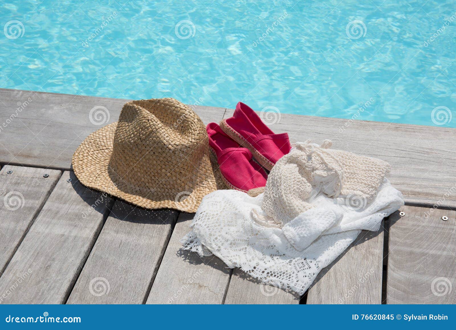 Cute Pink Shoes and Summer Hat by the Pool Stock Image - Image of ...