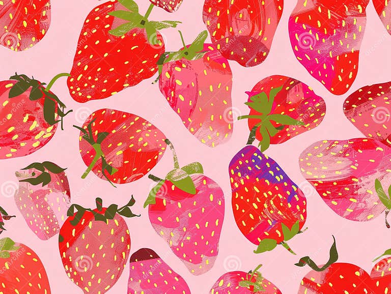 Cute Pink Strawberry Pattern on a Soft Background Stock Illustration ...