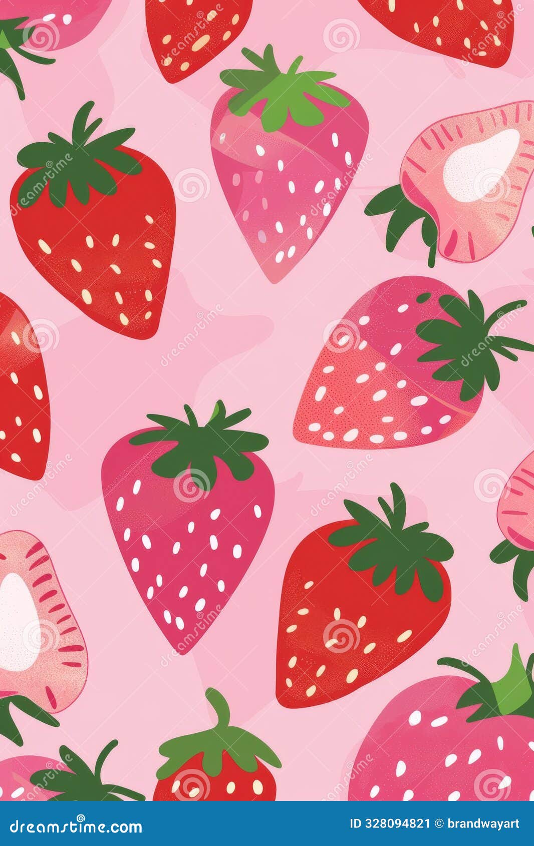 Cute Pink Strawberry Pattern with Various Strawberry Illustrations ...