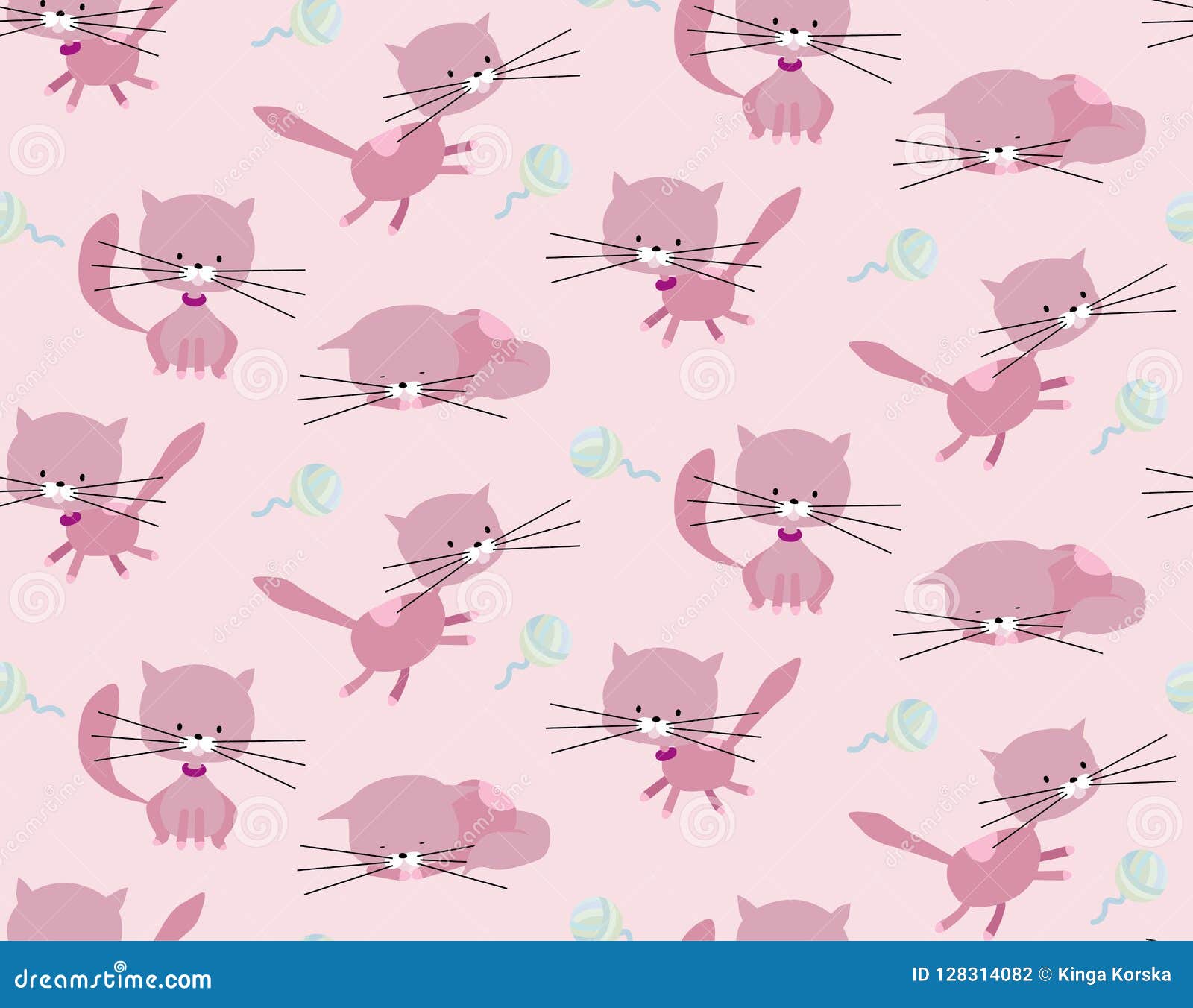 Cute Pink Vector Cats Seamless Repeatable Pattern Stock Vector ...